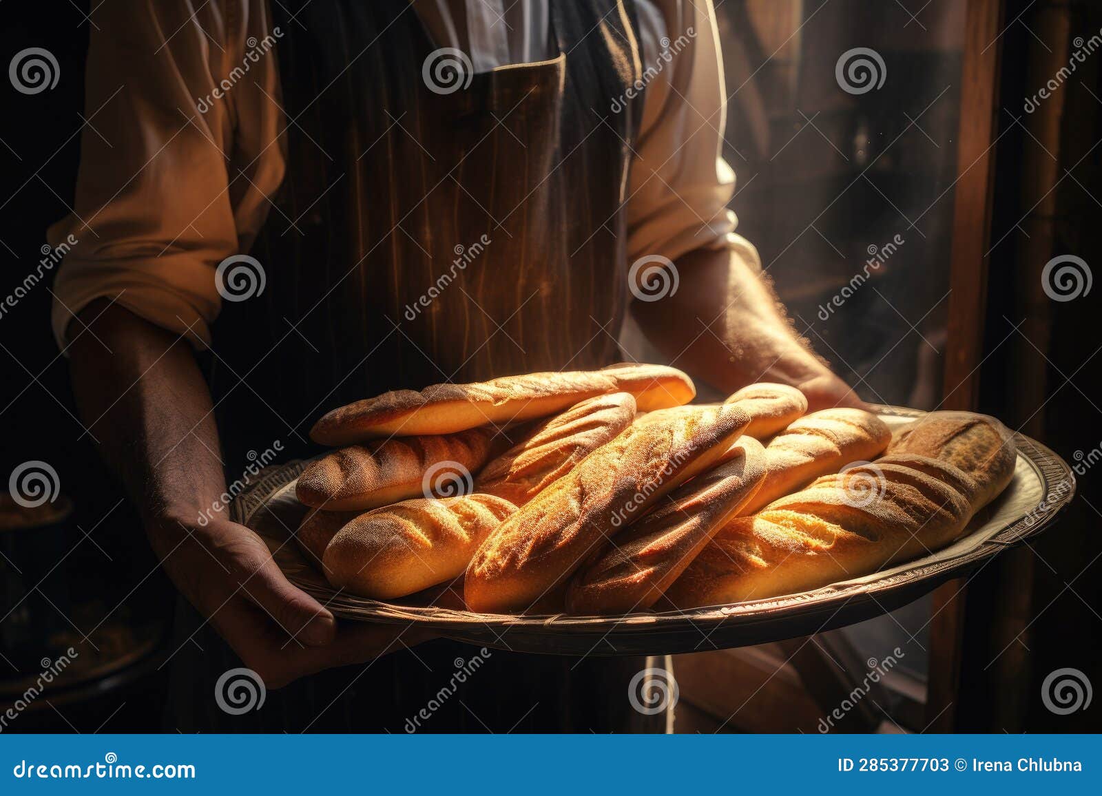 Baker Holding a Tray Full of Breads Inside a Bakery Stock Illustration ...