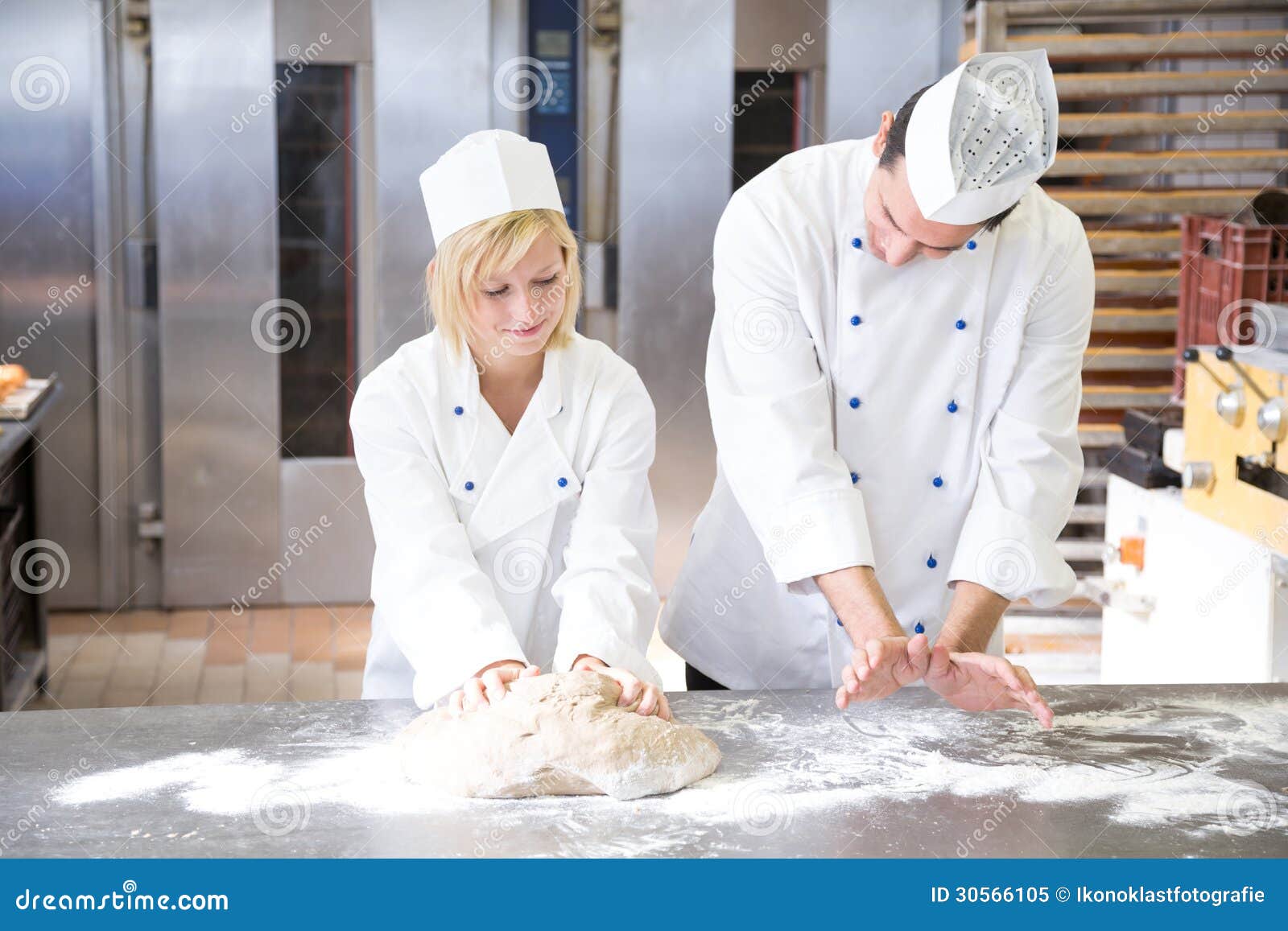 Baker Instruction Apprentice in Kneading Bread Dough Stock Image ...