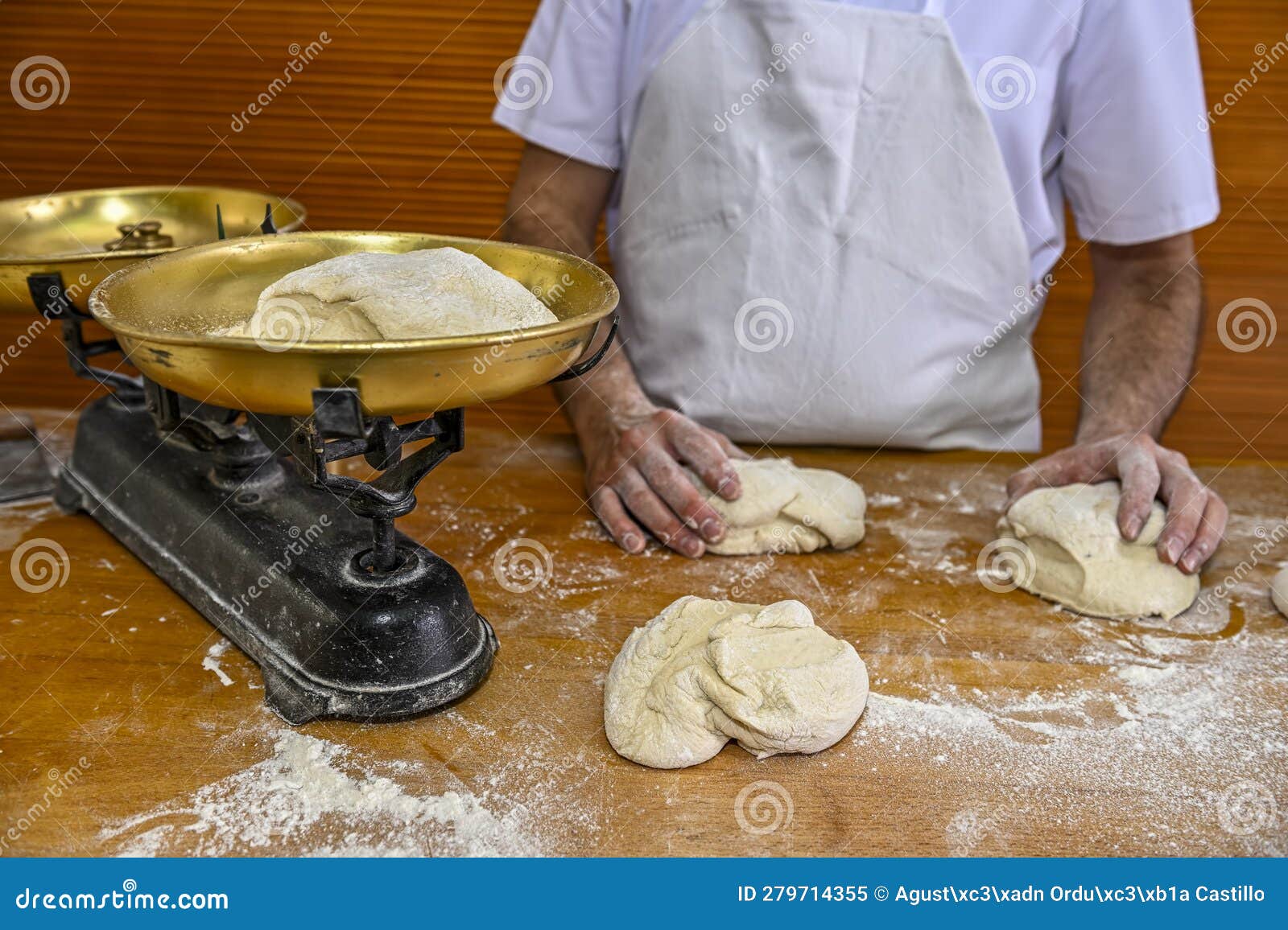 Baker Kneading Artisan Bread in the Bakery. Stock Image - Image of ...