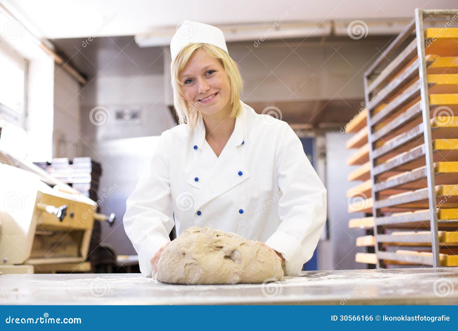 Baker Kneading Dough in Bakery Stock Photo - Image of confectionery ...