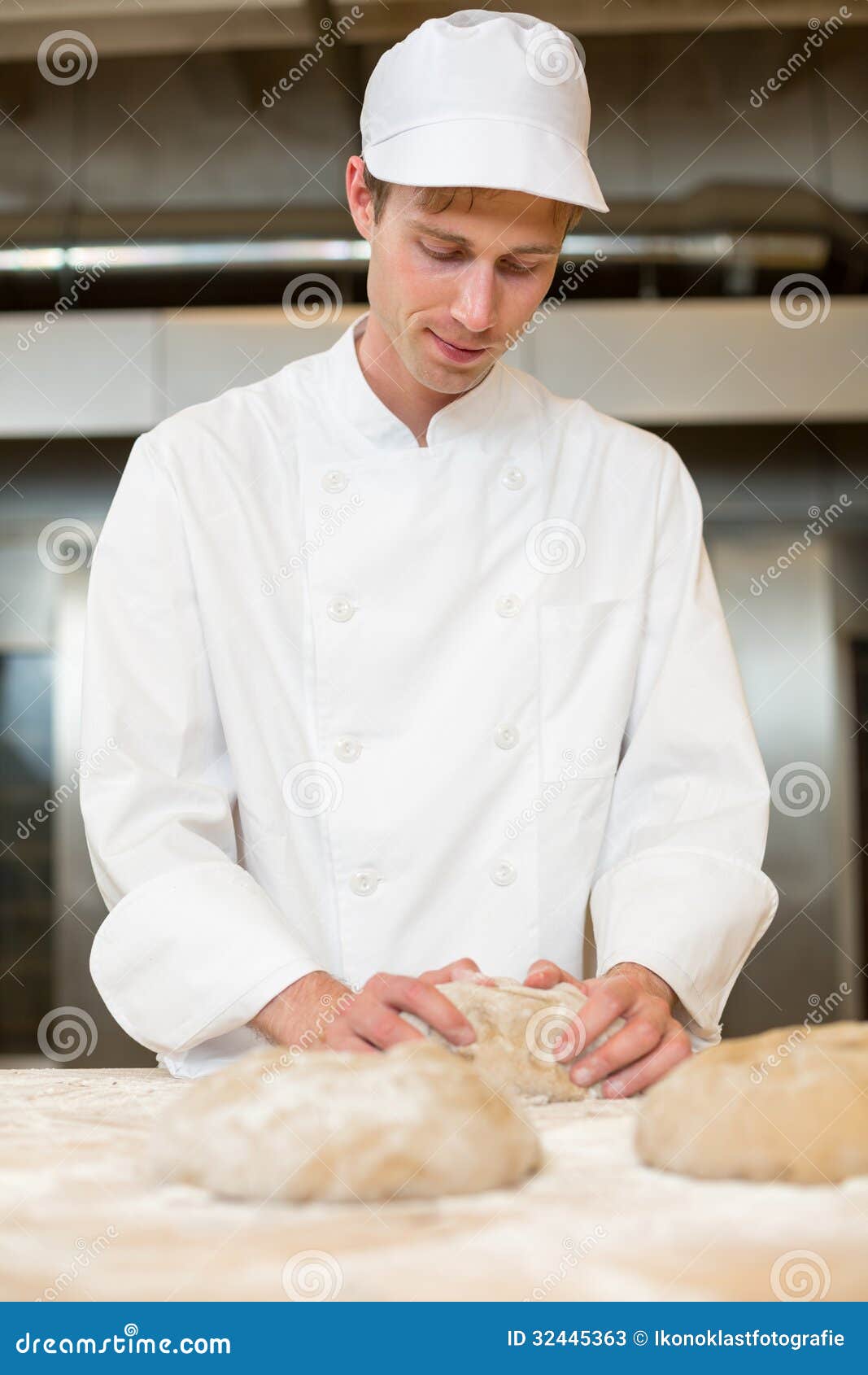 Baker Kneading Dough in Bakery or Bakehouse Stock Image - Image of ...