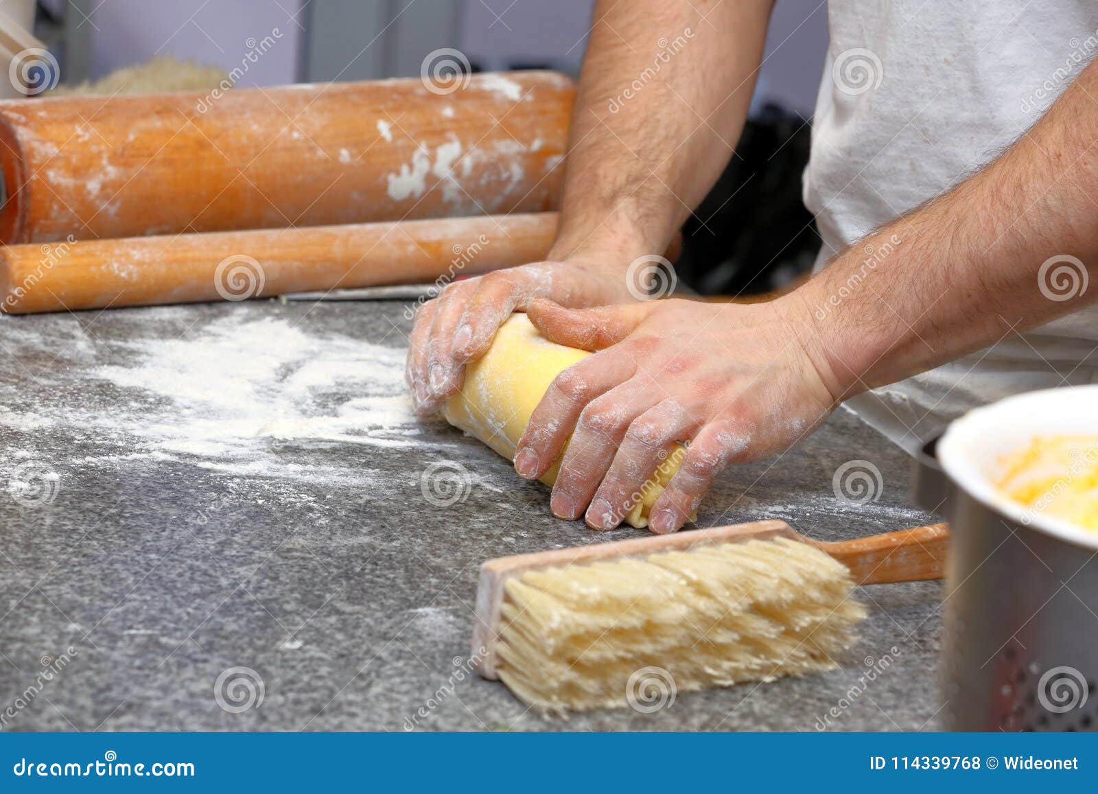 Baker Kneading Dough for Cake in a Bakery Stock Photo - Image of bread ...
