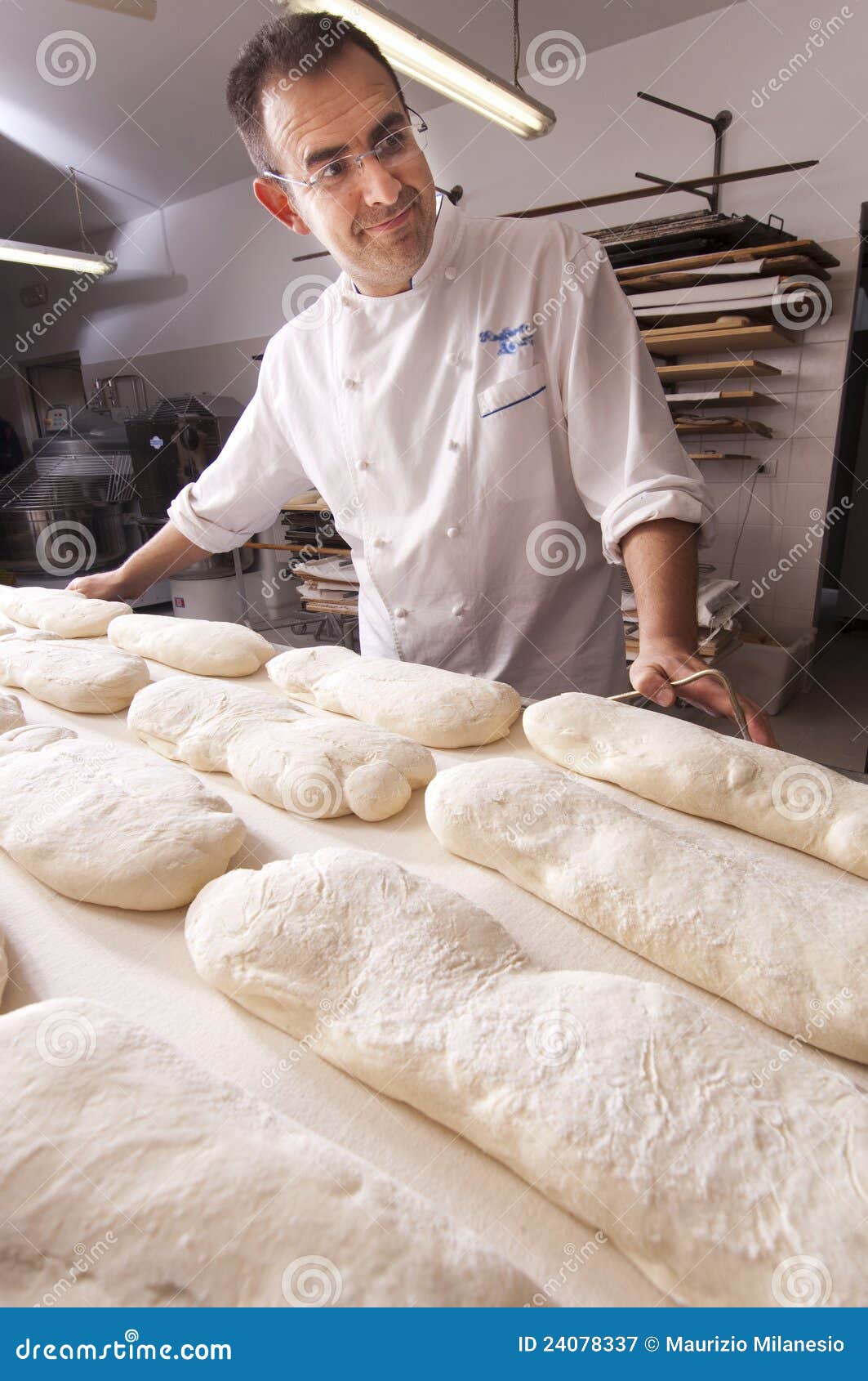 Baker Makes Some Rolls From Raw Dough And Filling, Using Special Knife ...