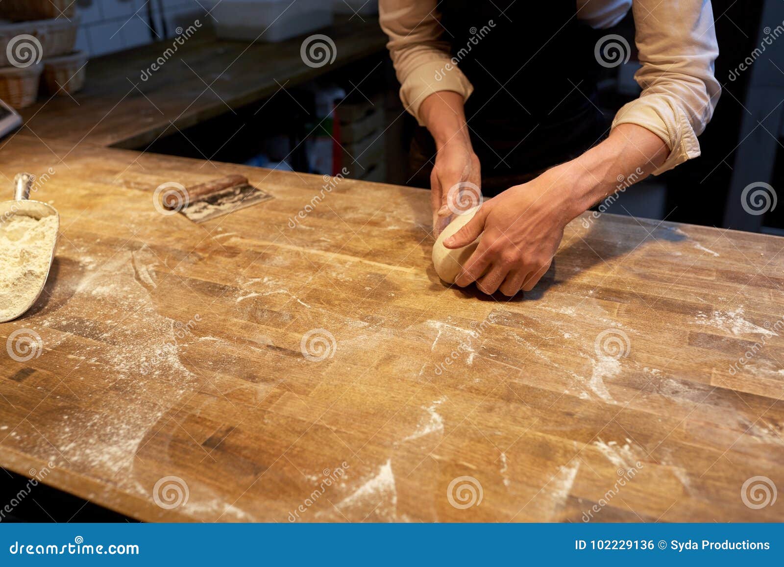 Baker Making Bread Dough at Bakery Kitchen Stock Photo - Image of bake ...