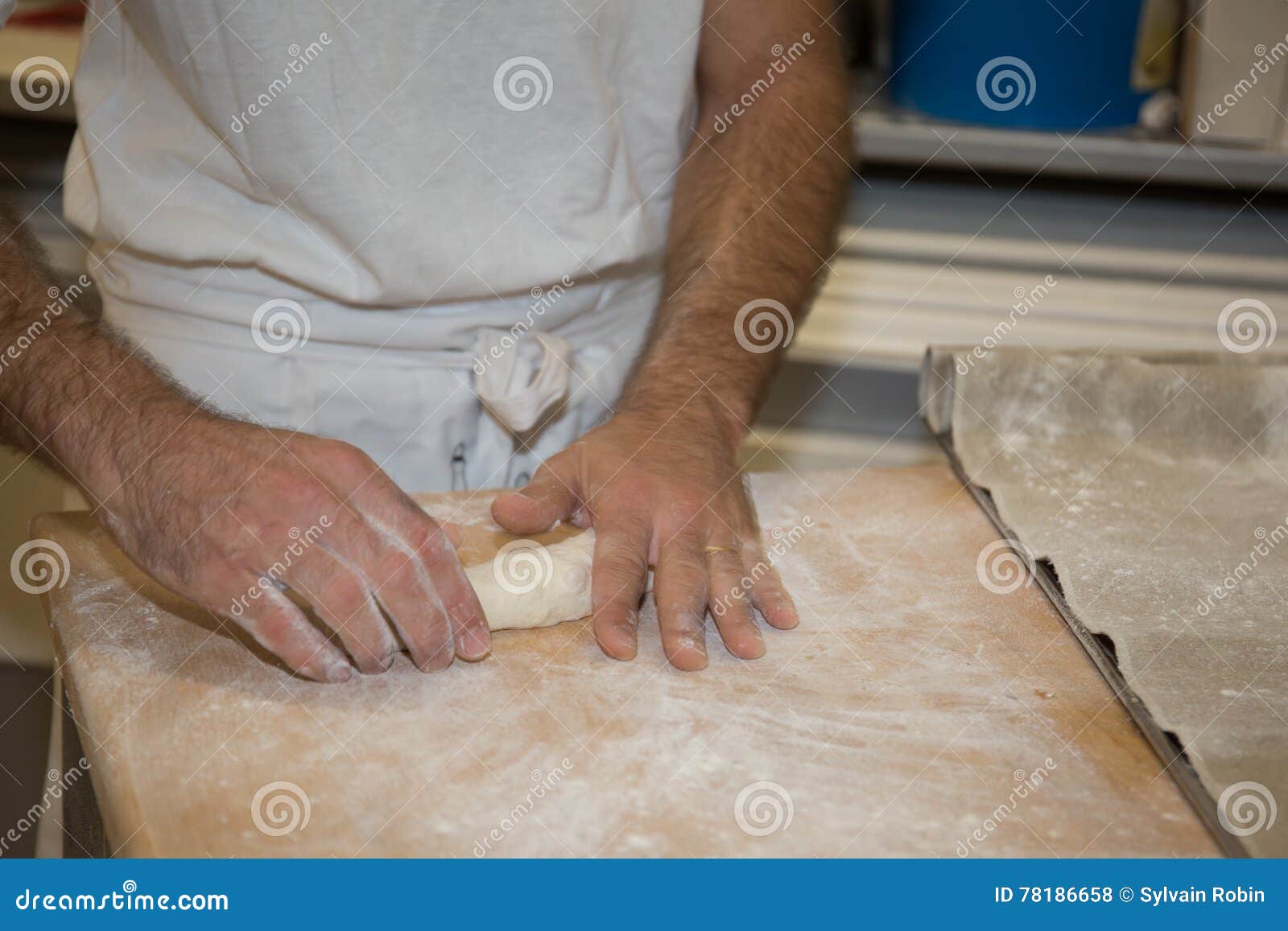 Baker Making Bread , Man Hands , Kneading a Dough , Cooking Coat Stock ...