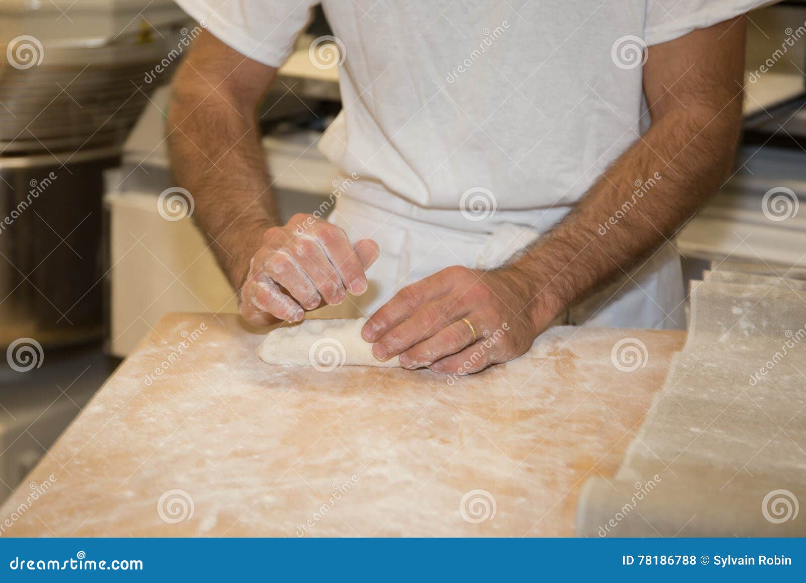 Baker Making Bread , Man Hands , Kneading a Dough , Cooking Coat Stock ...