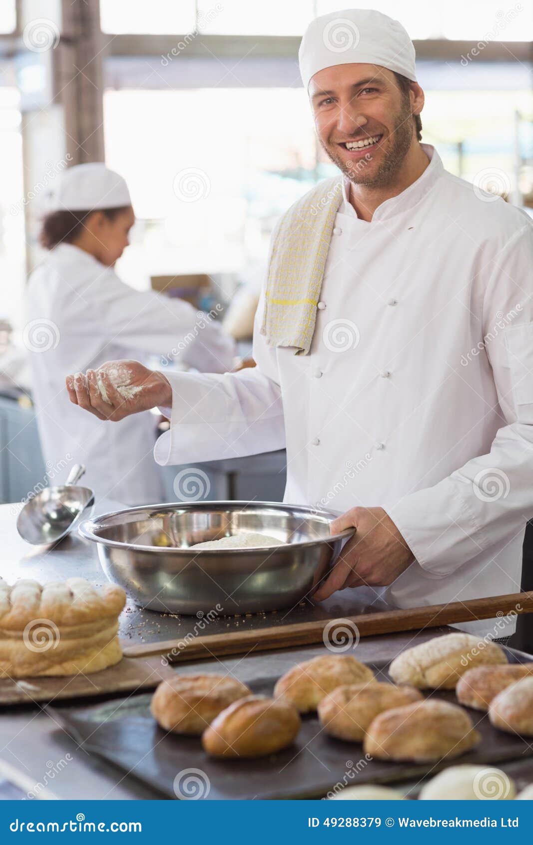 Baker Making Dough in Mixing Bowl Stock Image - Image of baker ...