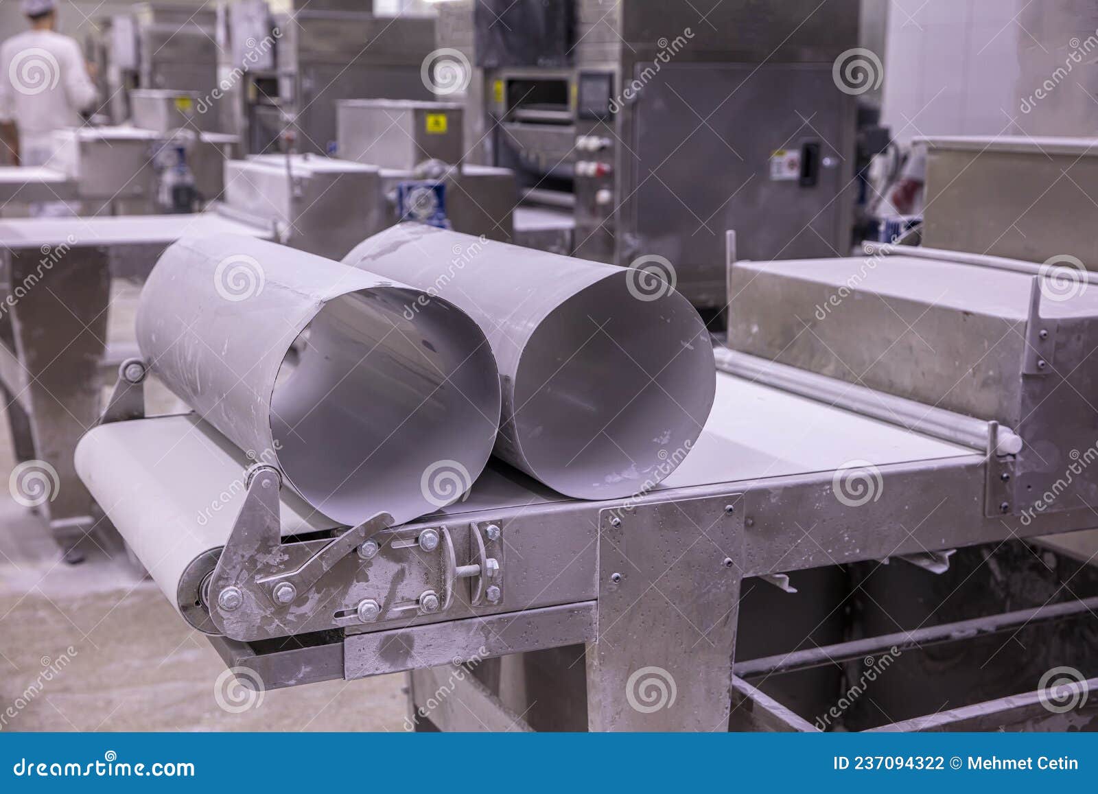 Baker Making Dough for Pastry on Dough Sheeter. Dough Rolling Machine ...