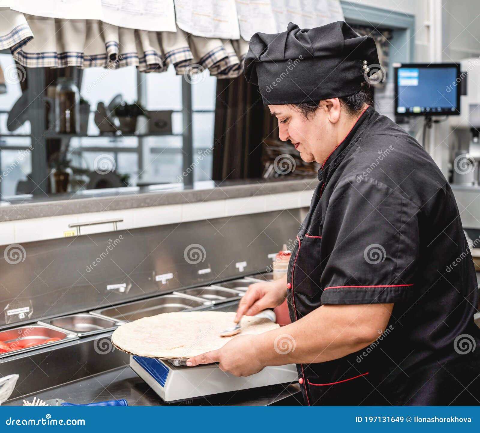 Baker Making Pizza at the Pizzeria Kitchen Stock Image - Image of bake ...