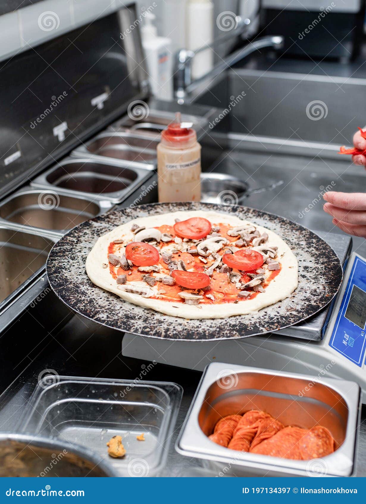 Baker Making Pizza at the Pizzeria Kitchen Stock Image - Image of ...