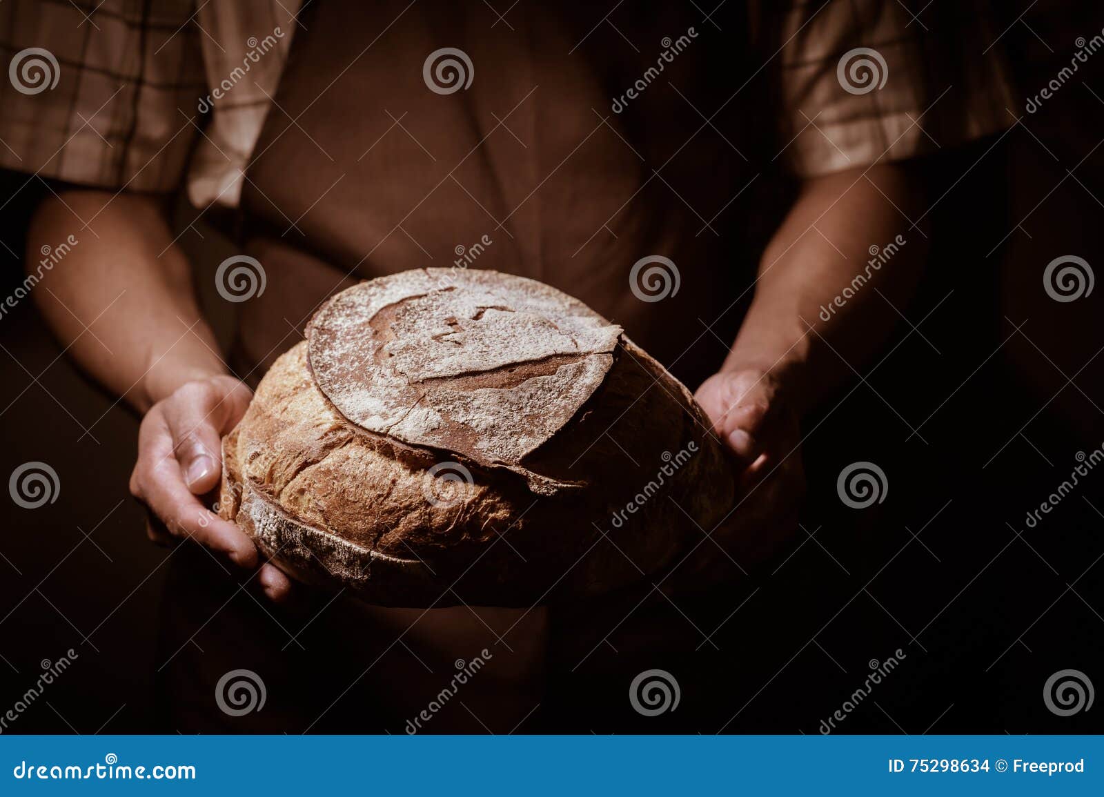 Baker Man Holding a Round Bread Stock Photo - Image of holding ...