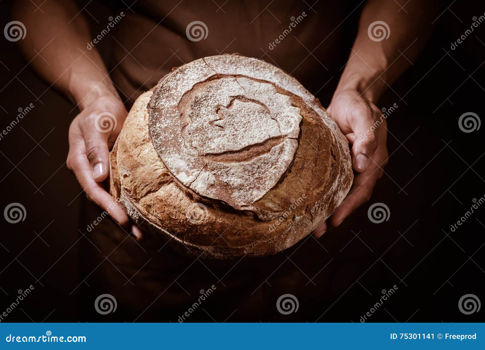 Baker Man Holding a Round Bread Stock Image - Image of bakehouse, share ...