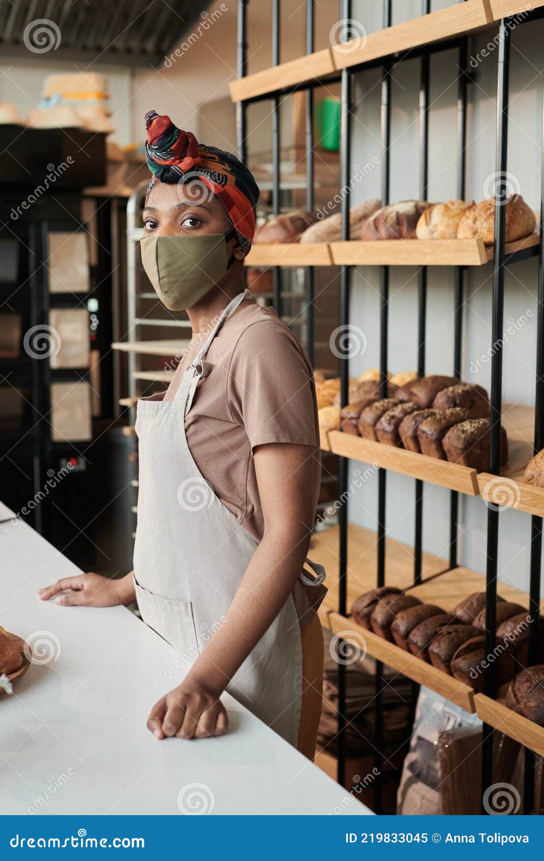 Baker in Mask Working in Bakery Stock Image - Image of occupation ...