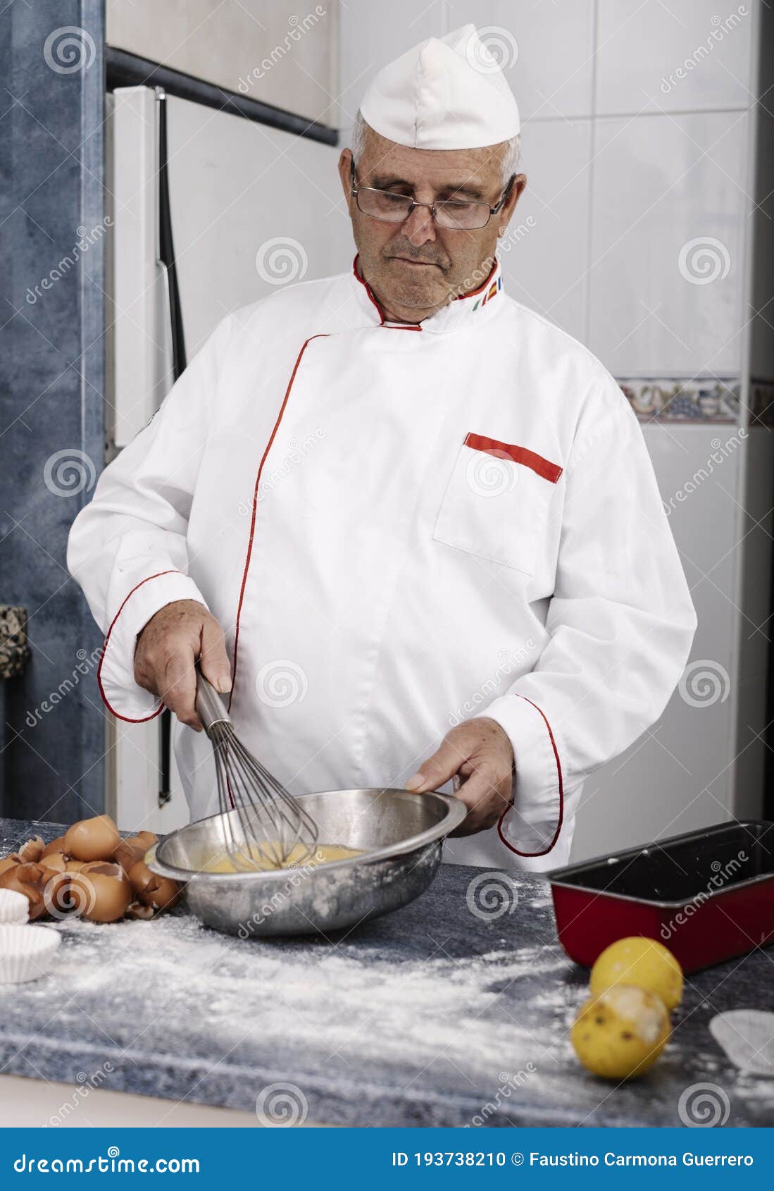 Baker Mixing Eggs with a Hand Blender Stock Photo - Image of baking ...