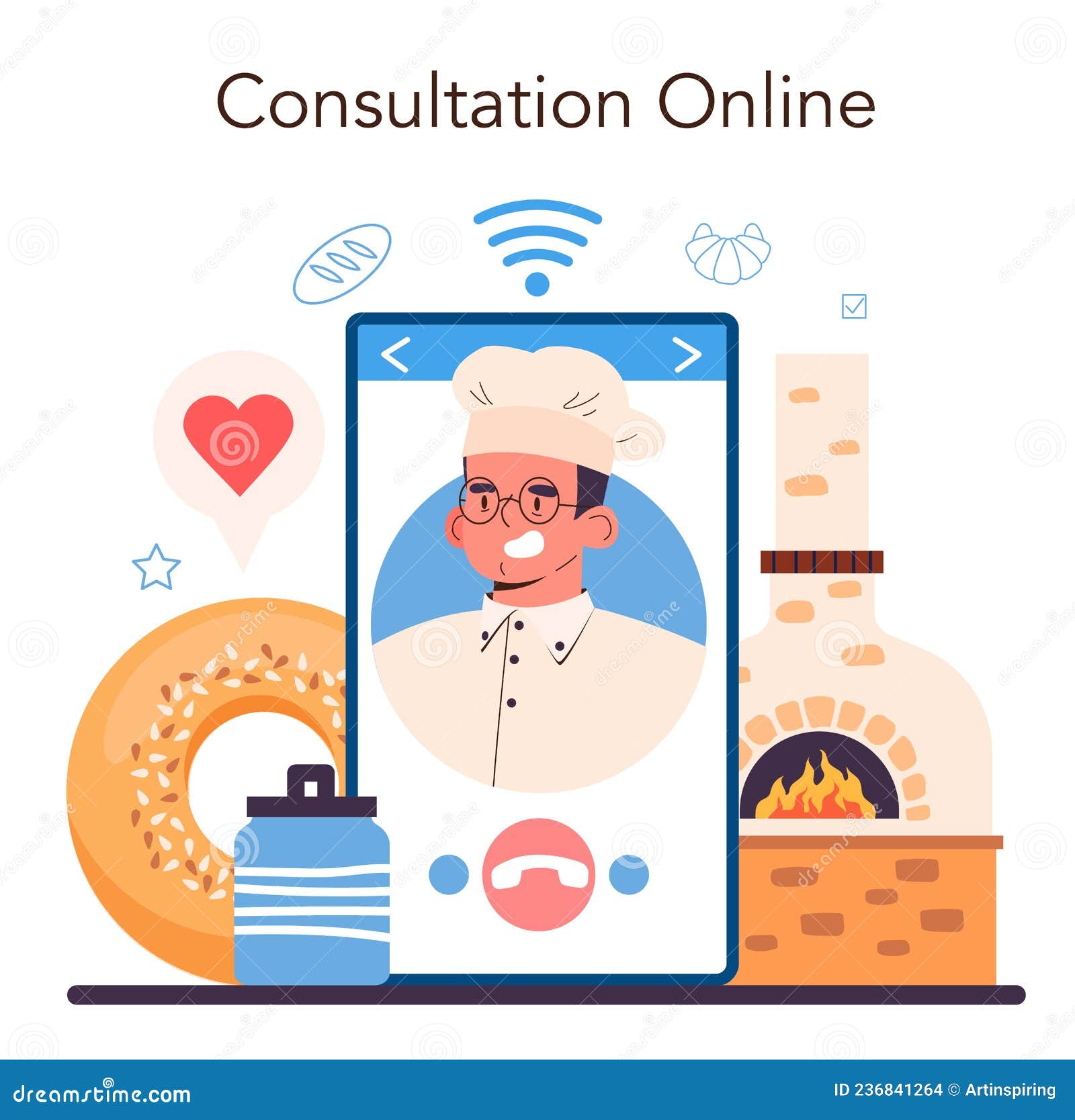 Baker Online Service or Platform. Chef in the Uniform Baking Bread ...