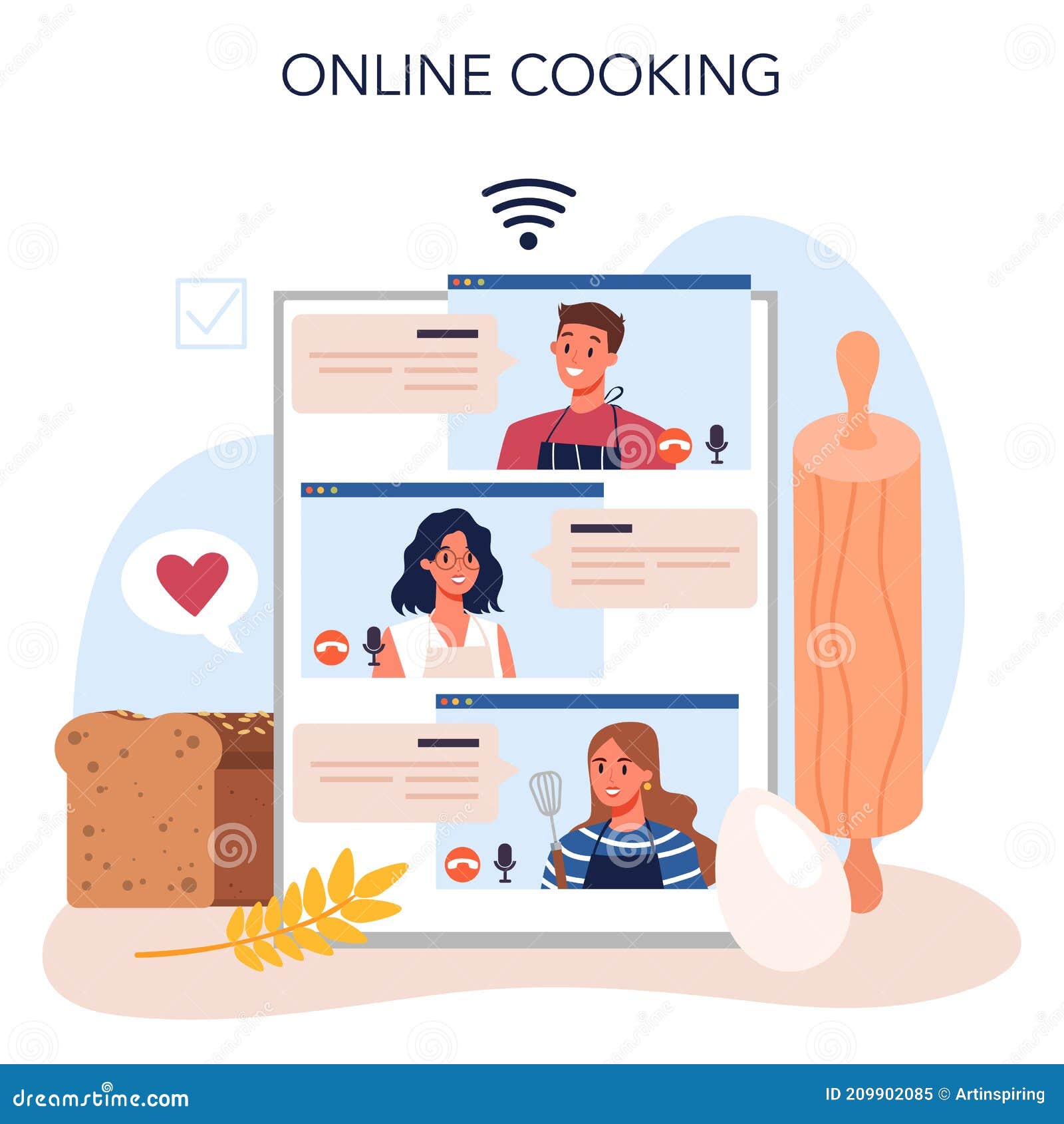 Baker Online Service or Platform. Chef in the Uniform Baking Bread ...
