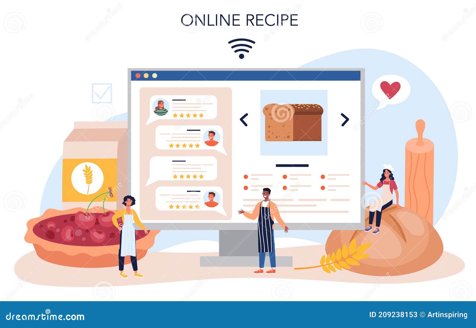 Baker Online Service or Platform. Chef in the Uniform Baking Bread ...