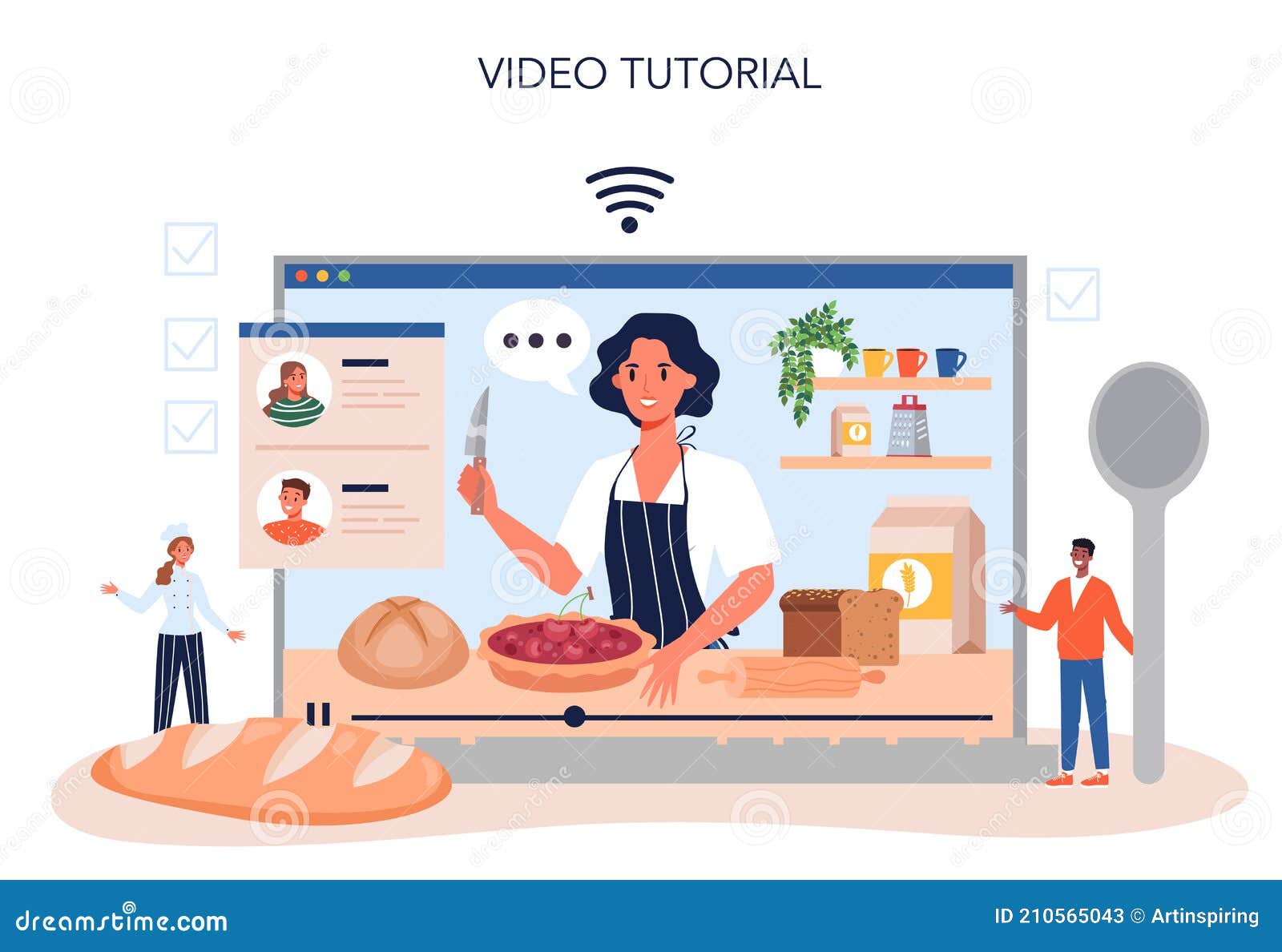 Baker Online Service or Platform. Chef in the Uniform Baking Bread ...