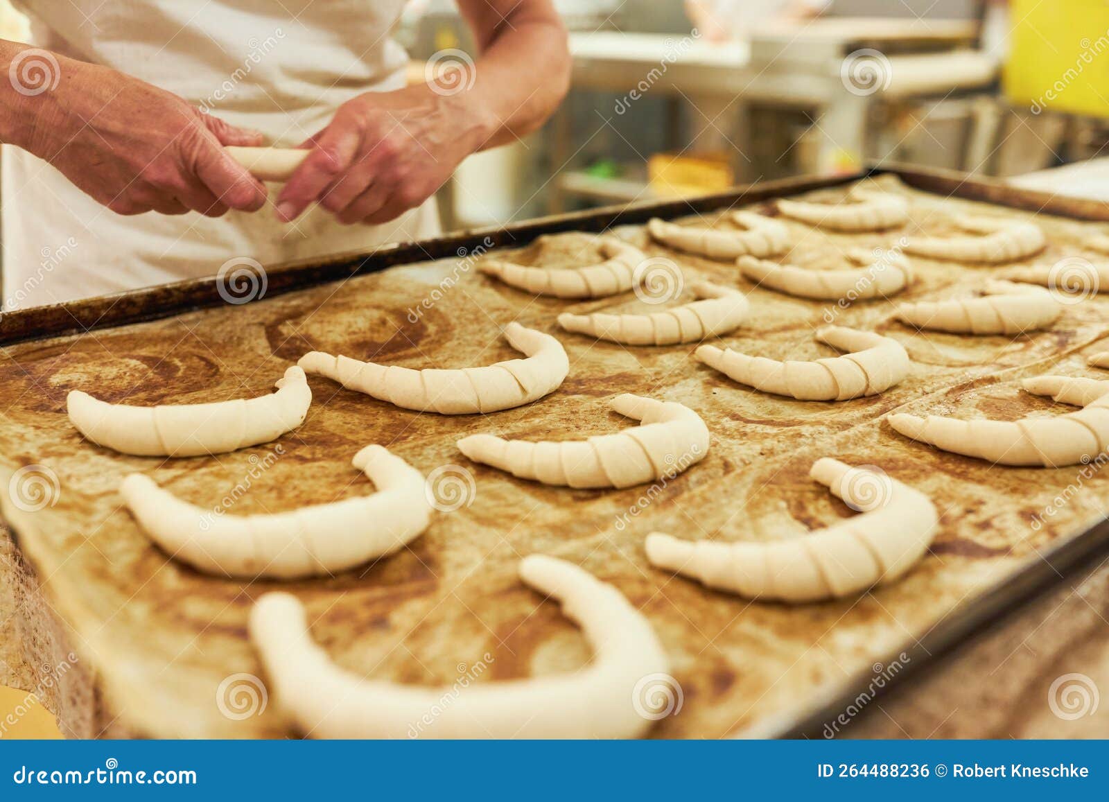 Baker Preparing Croissants on a Baking Sheet Stock Photo - Image of ...