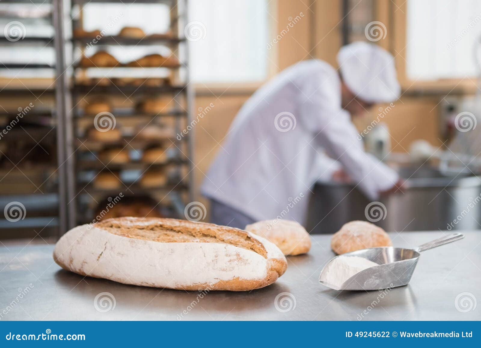 Baker Preparing Dough in Industrial Mixer Stock Photo - Image of male ...