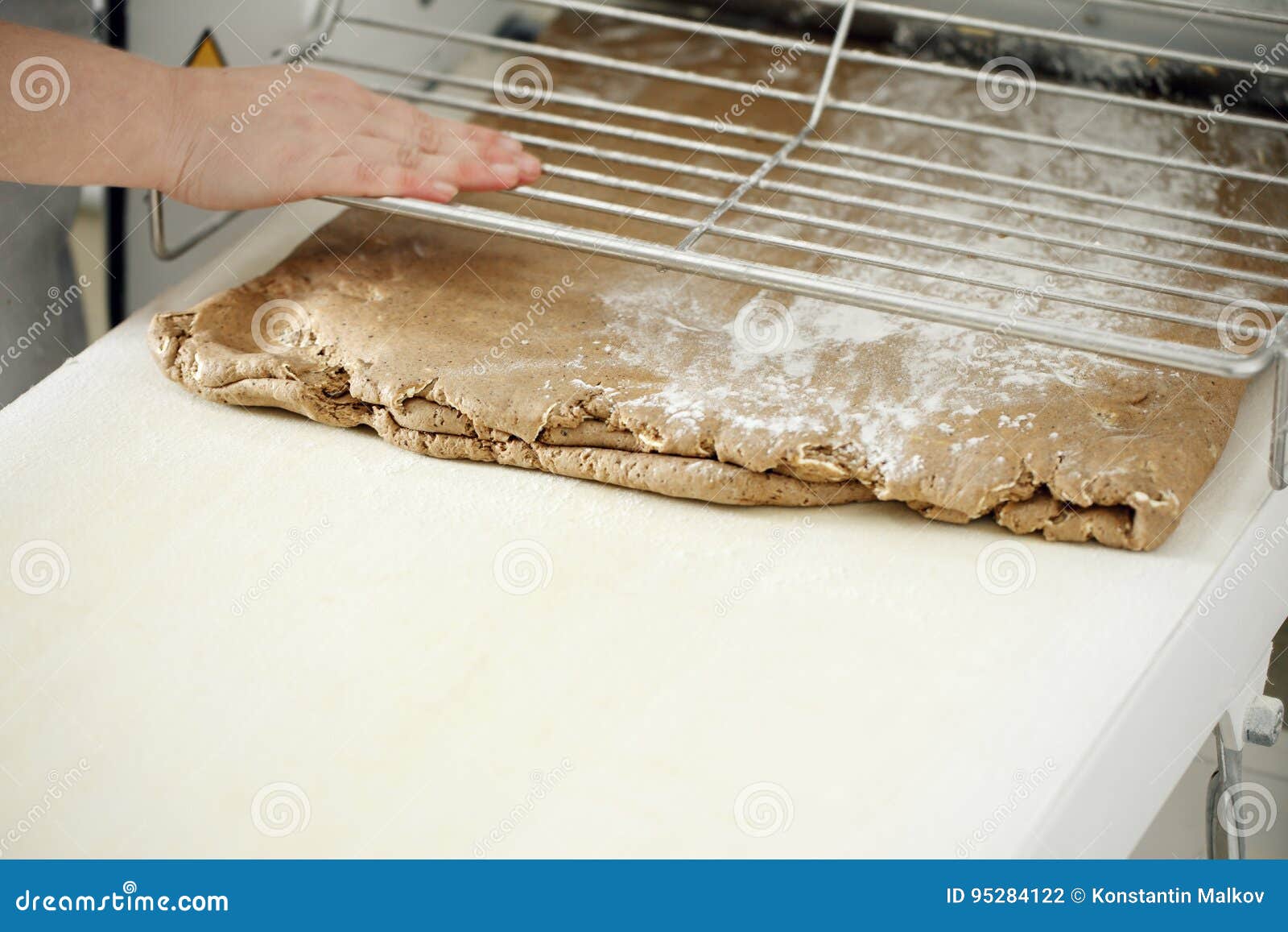 The Baker Rolls Rye Puff Pastry on Special Equipment. Selective Focus ...
