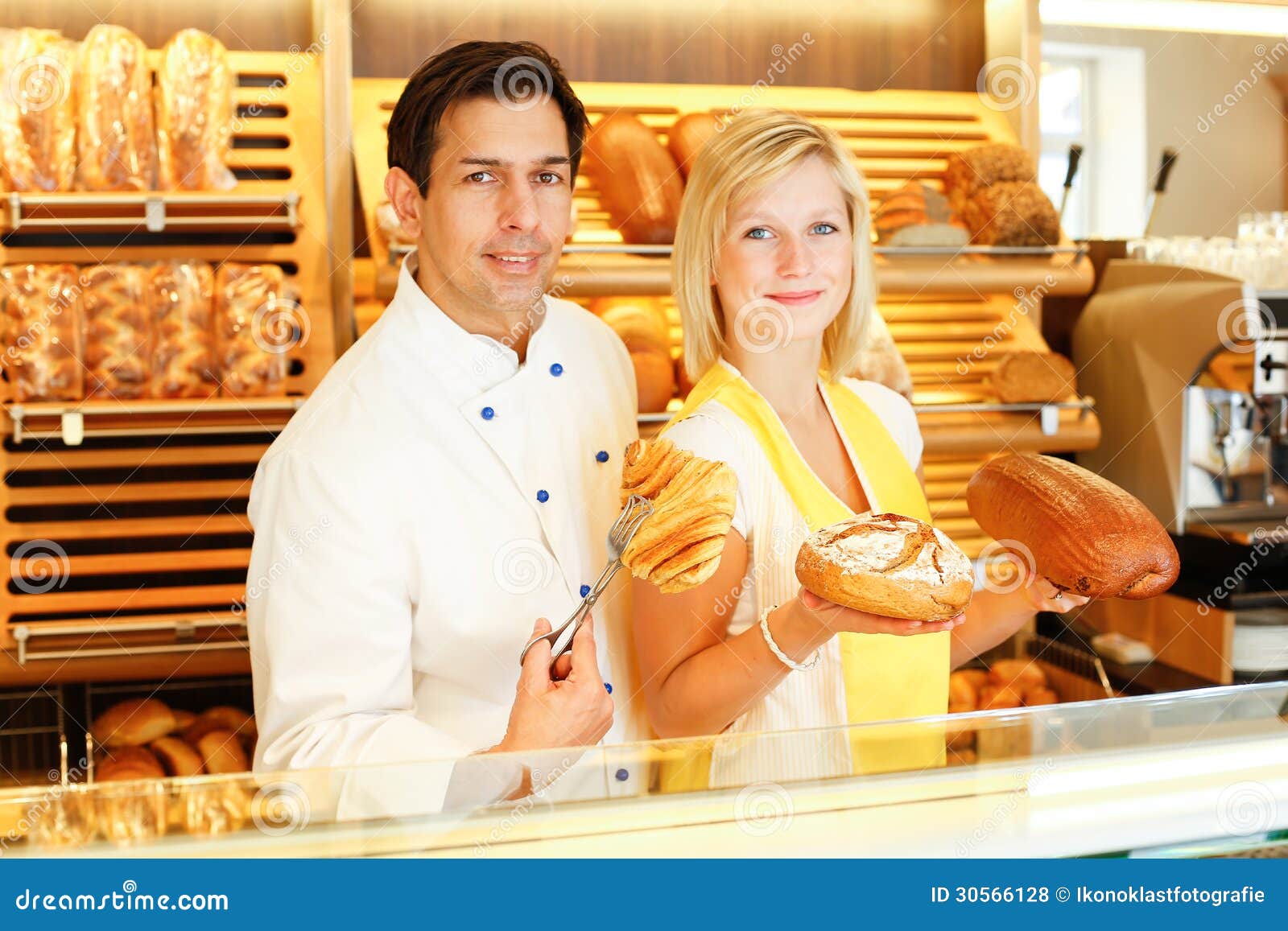Baker and Shopkeeper Present Pastry Stock Photo - Image of croissant ...