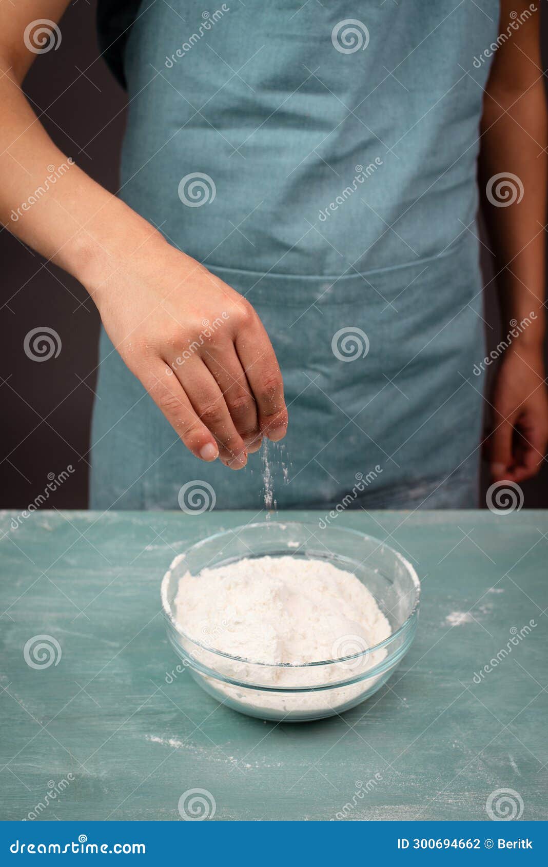 Baker Sprinkle Salt into the Wheat Flour, Baking Ingredient for Bread ...