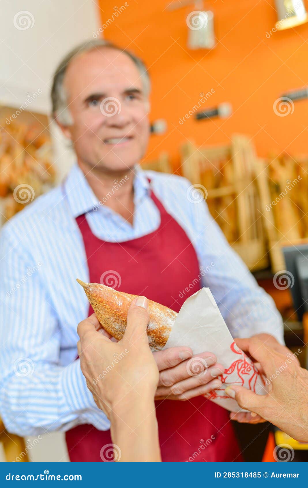Baker talking to customer stock image. Image of culinary - 285318485