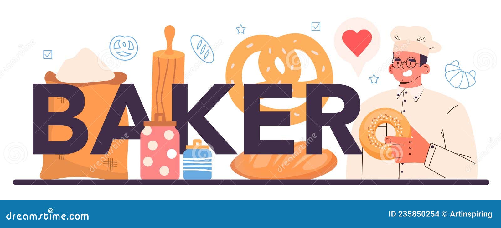 Baker Typographic Header. Chef in the Uniform Baking Bread Stock Vector ...