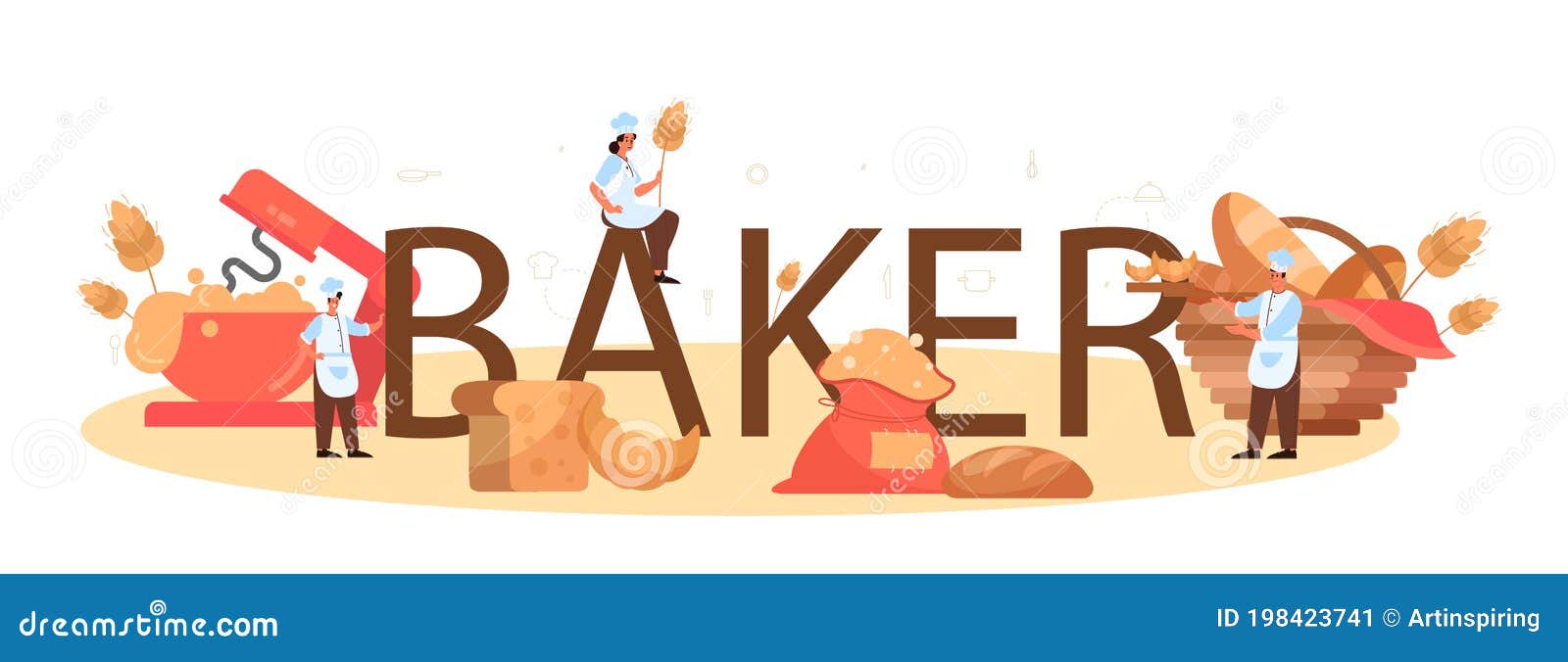 Baker Typographic Header. Chef in the Uniform Baking Bread Stock Vector ...