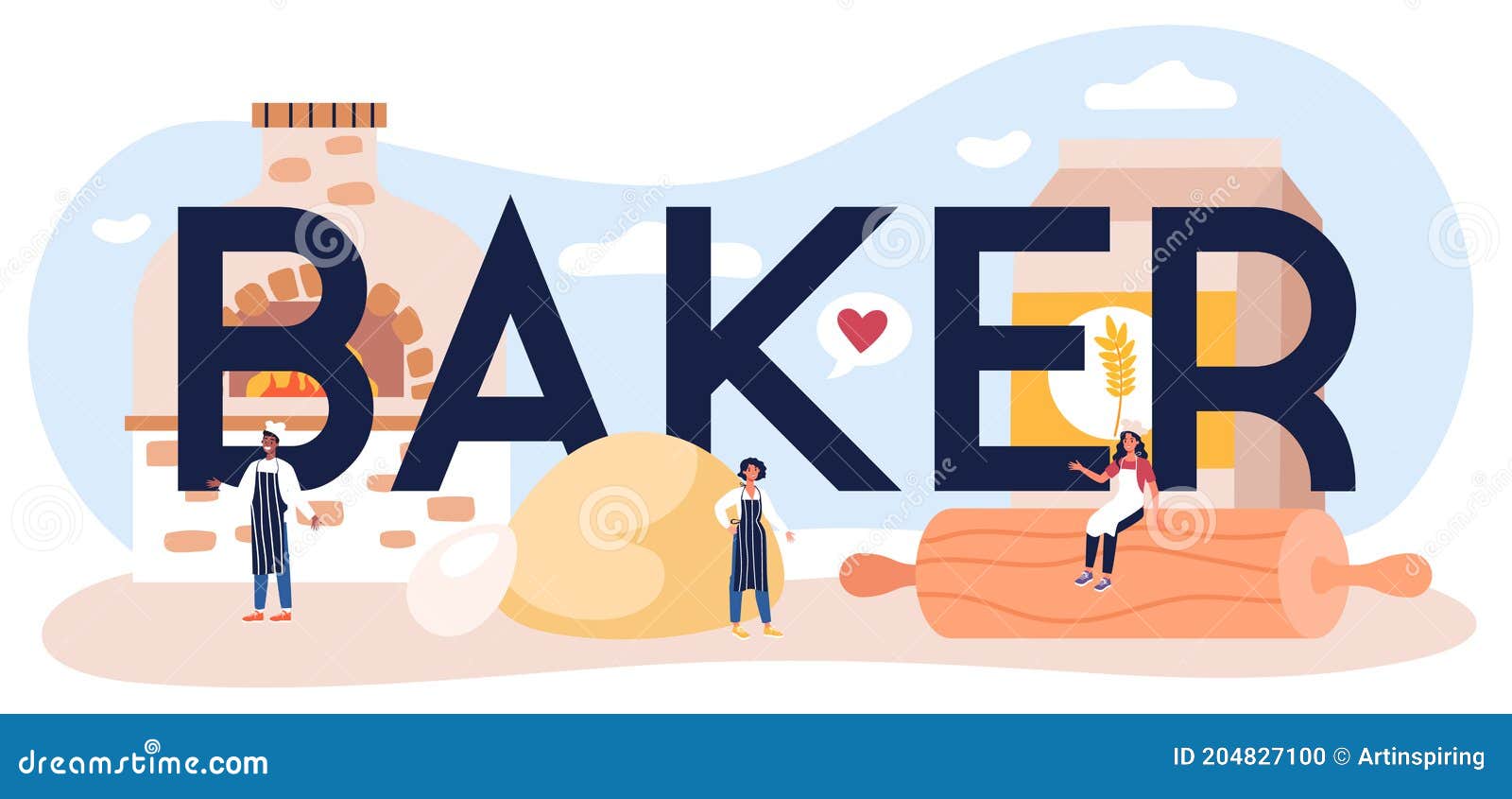 Baker Typographic Header. Chef in the Uniform Baking Bread Stock Vector ...