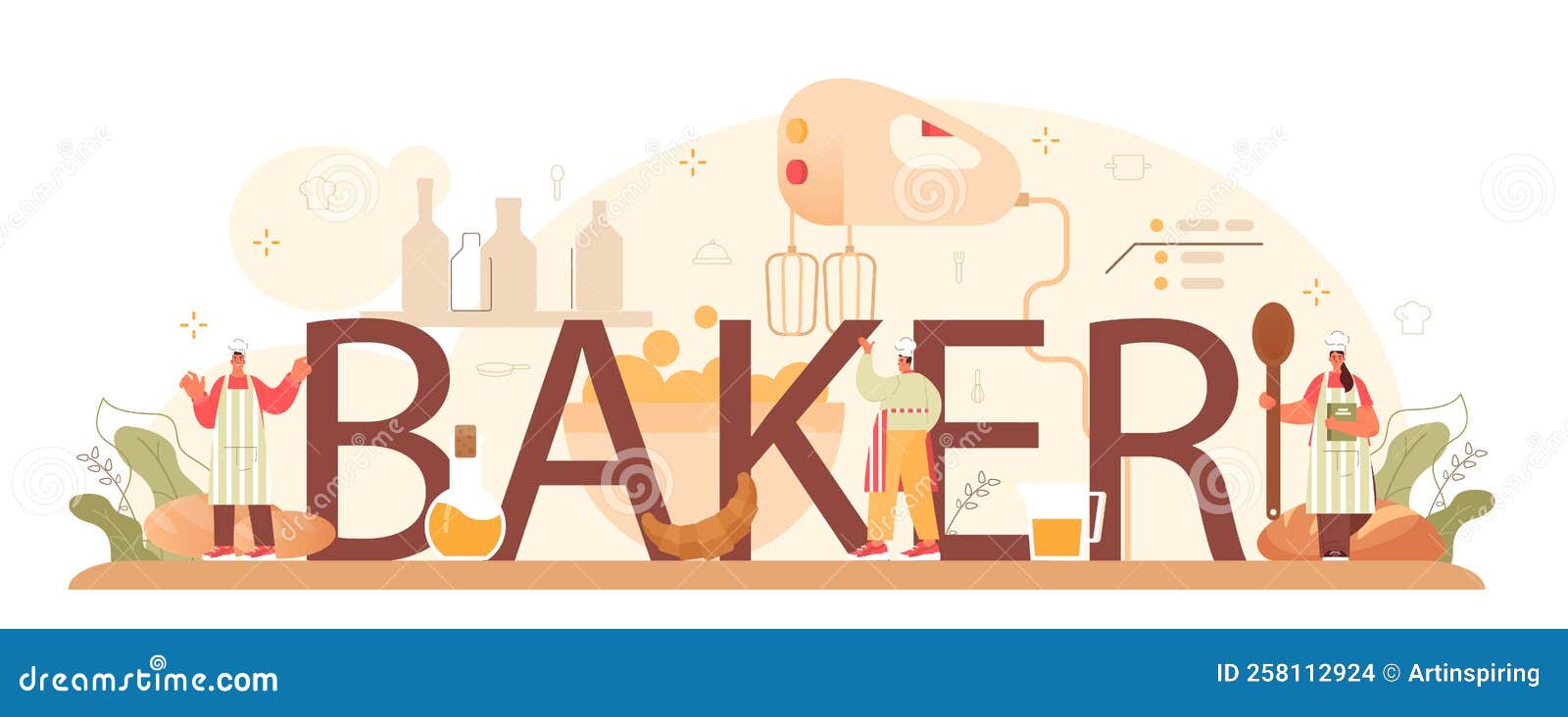 Baker Typographic Header. Chef in the Uniform Baking Bread Stock Vector ...