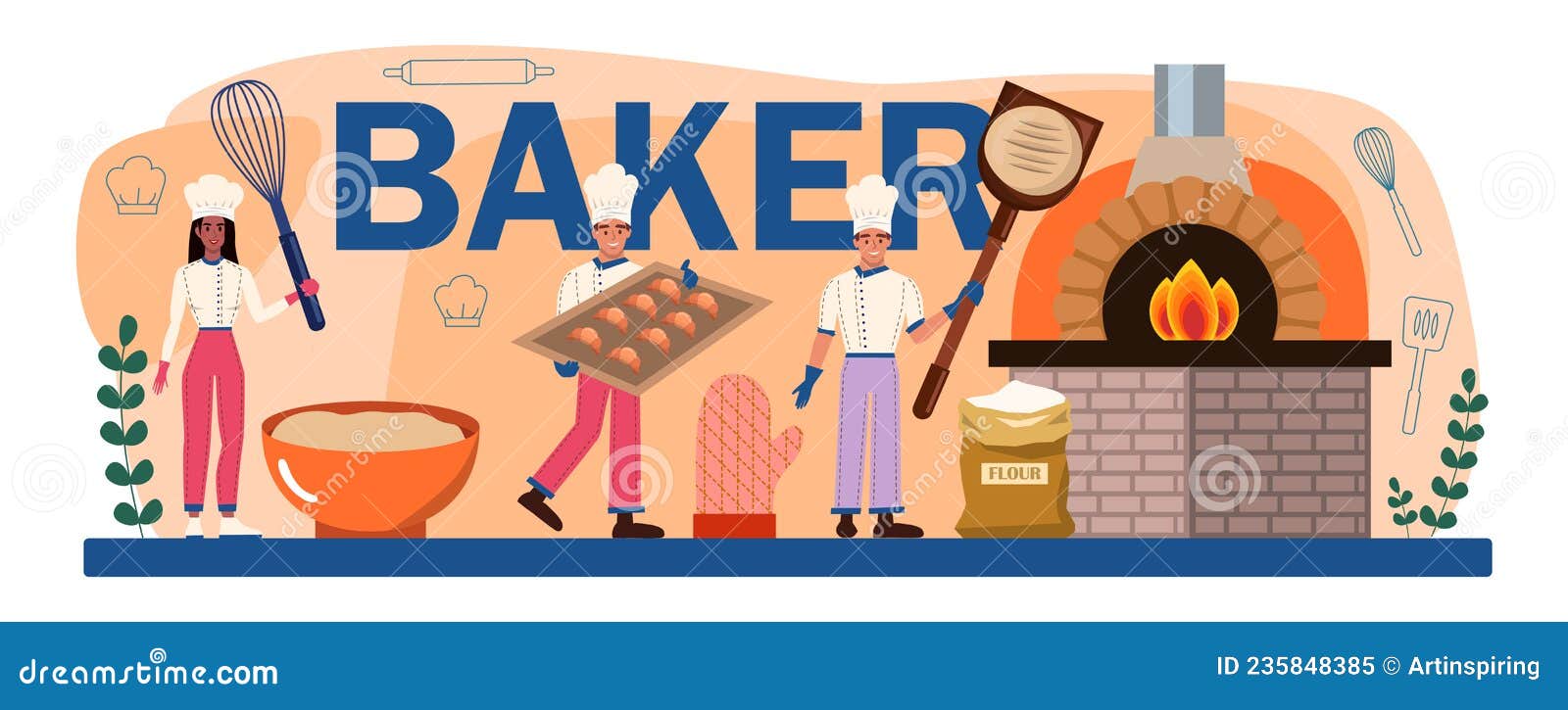 Baker Typographic Header. Chef in the Uniform Baking Bread Stock Vector ...
