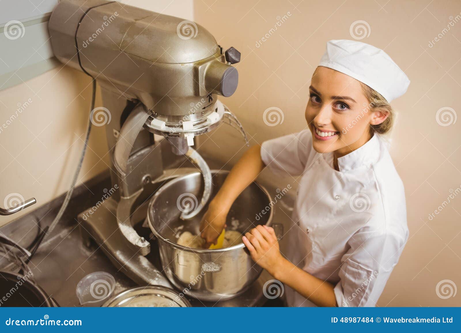 Baker Using Large Mixer To Mix Dough Stock Photo - Image of person ...