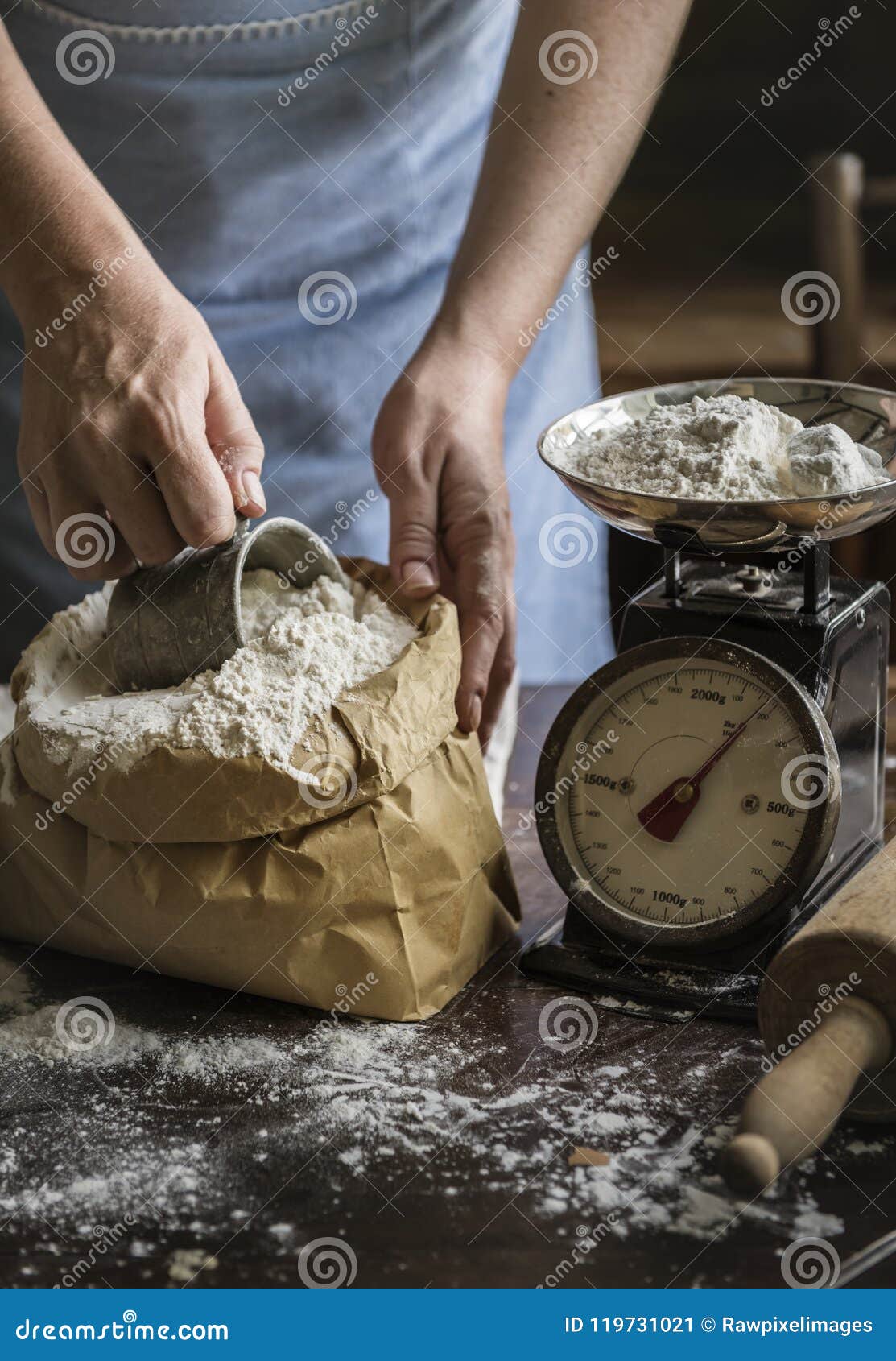 Baker Weighing Flour on a Scale Stock Image - Image of pastry, person ...