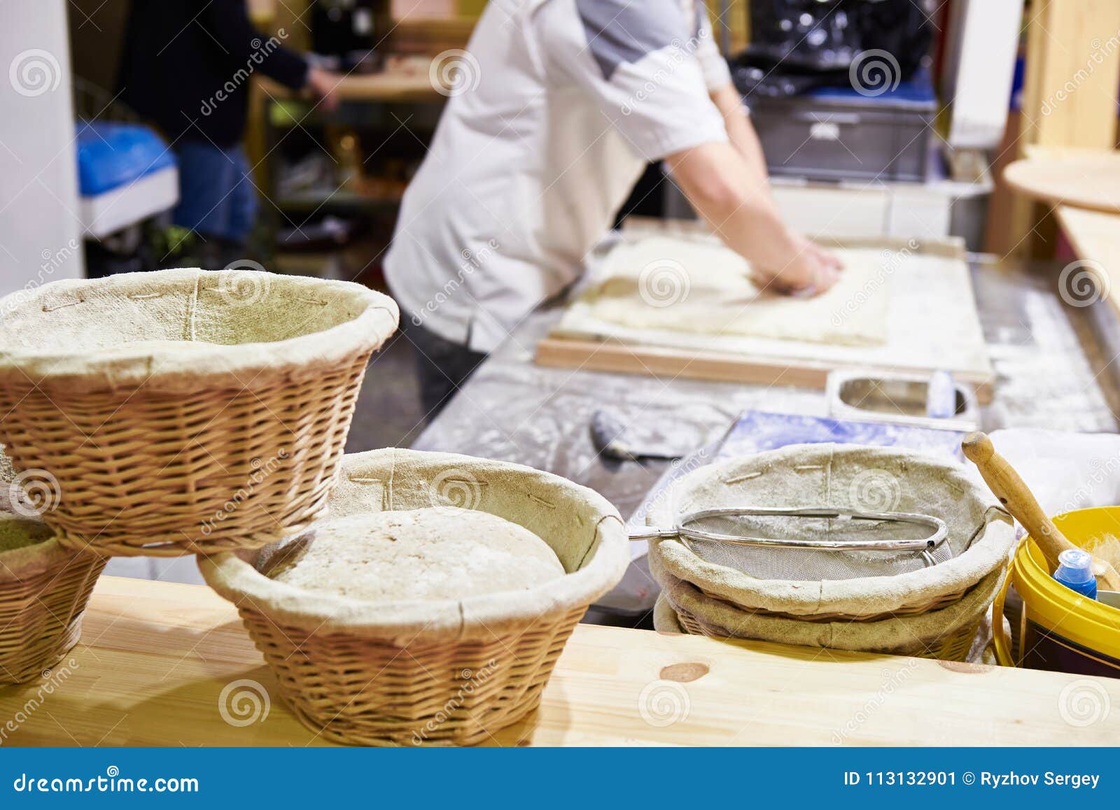 Baker workplace in bakery stock image. Image of male - 113132901