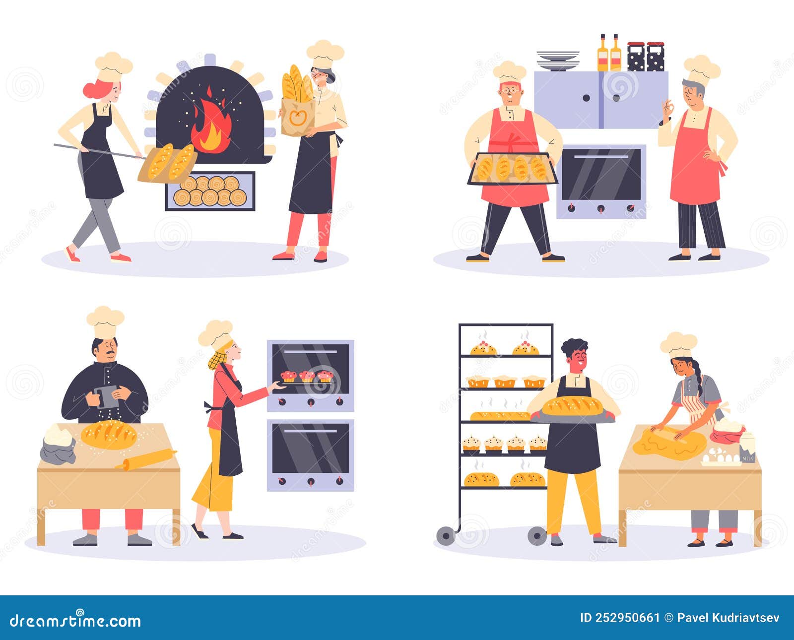 Bakers Characters Set, People In Uniform Working In Bakery Cartoon ...