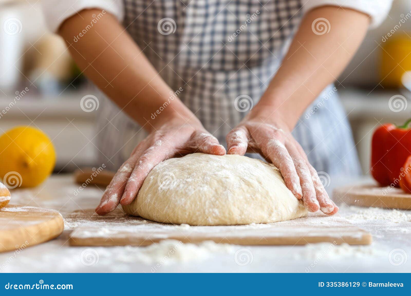 Bakers Hands Kneading Dough on a Floured Surface Stock Image - Image of ...