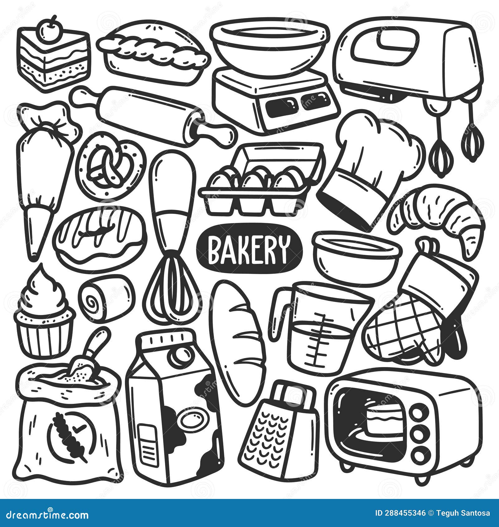 Bakery Stickers Hand Drawn Doodle Coloring Vector Stock Vector ...