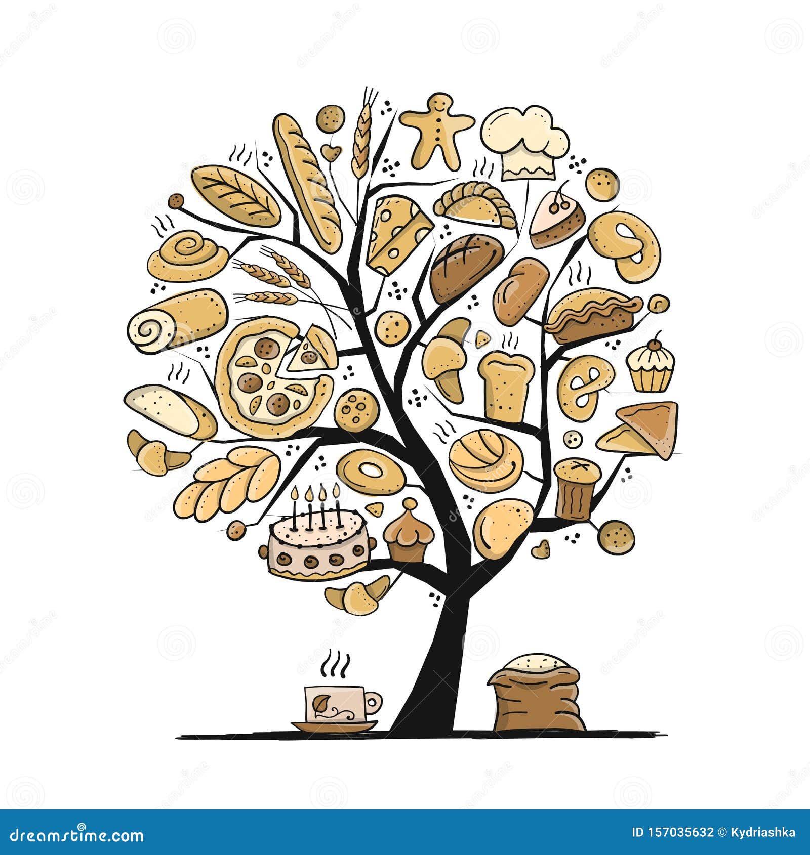 Bakery Art Tree, Sketch for Your Design Stock Vector - Illustration of ...