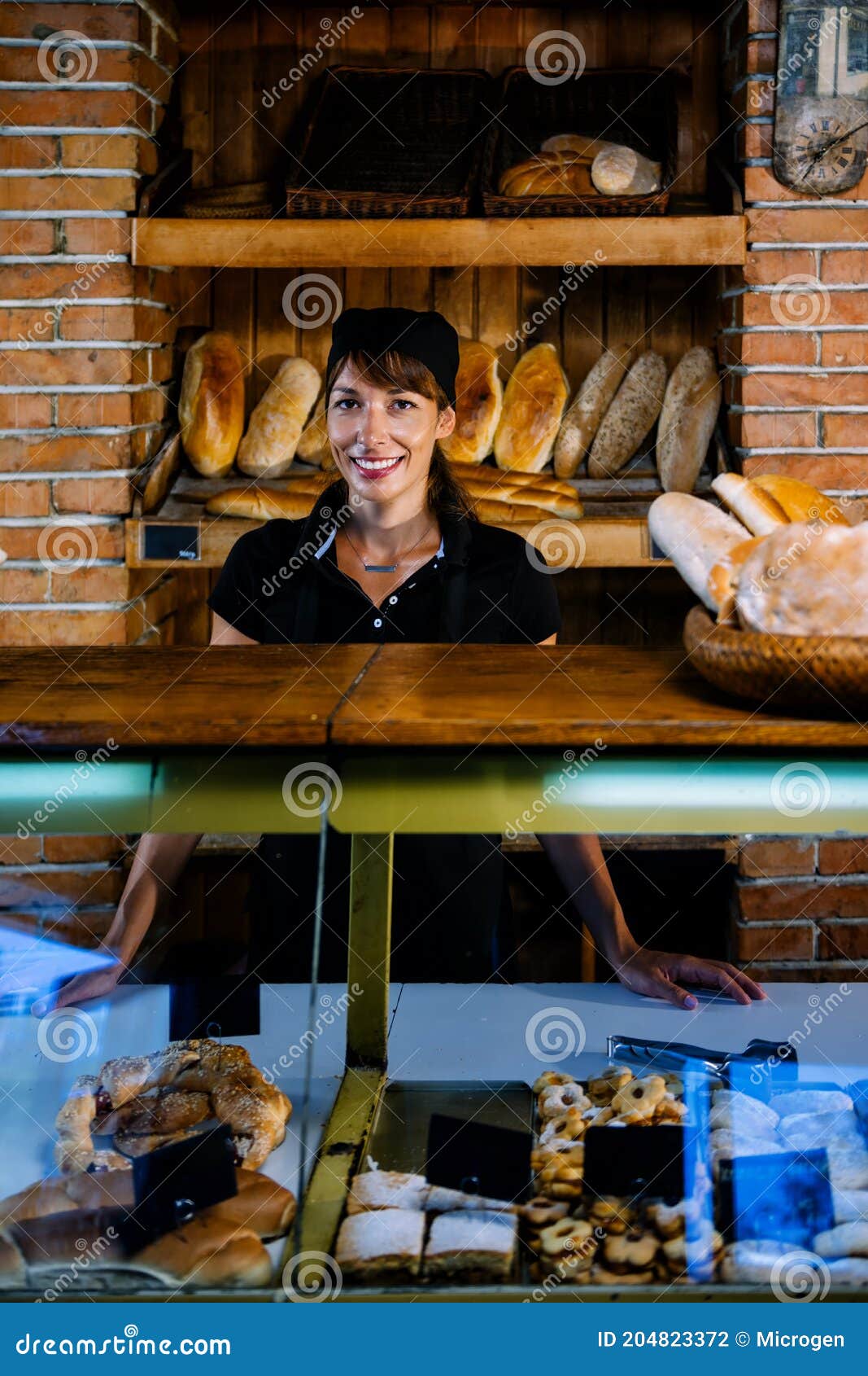 Bakery Assistant Posing at Bakery Shop Stock Photo - Image of product ...