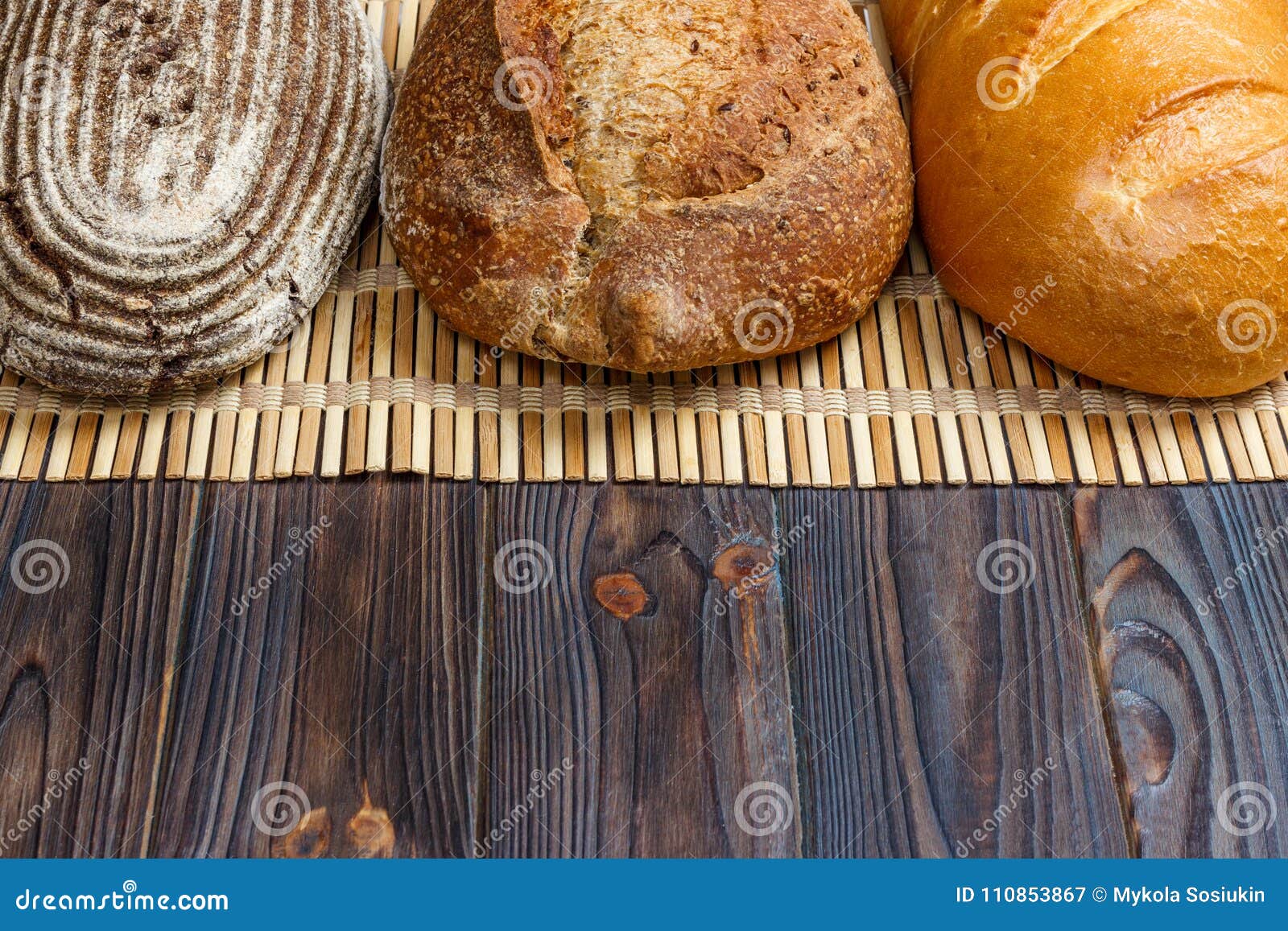 Bakery Background, Bread Assortment on Black Wooden Backdrop. Top View ...