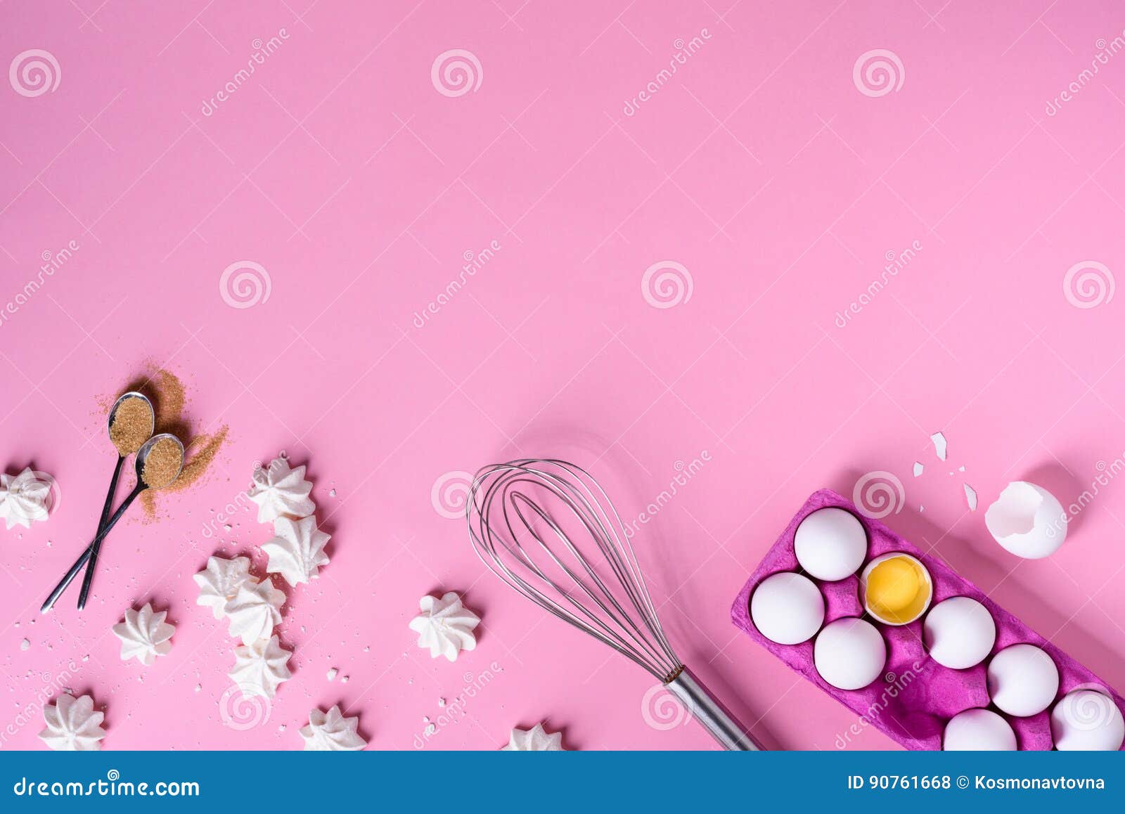Bakery Background Frame. Cooking Ingredients - Egg, Sugar, Over Pink ...