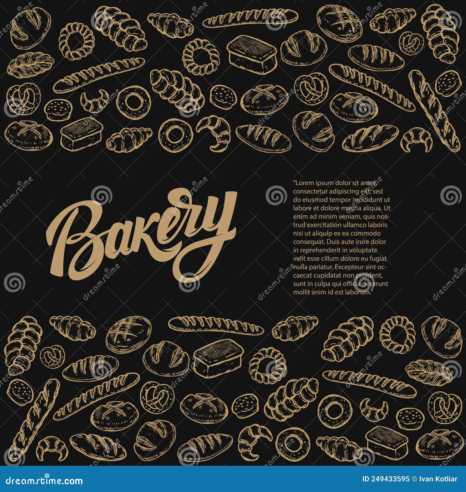 Bakery Background with Hand Drawn Bread Illustrations. Design Element ...