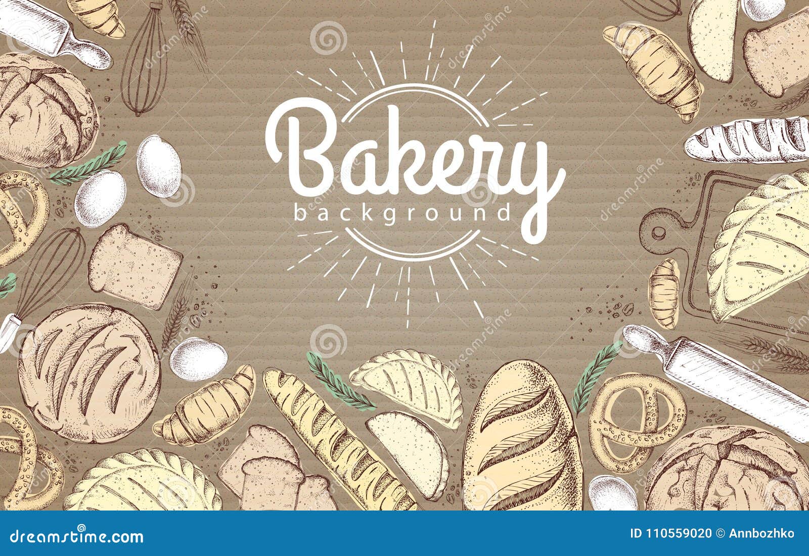 Bakery Background. Top View of Bakery Products on Cardboard Stock ...