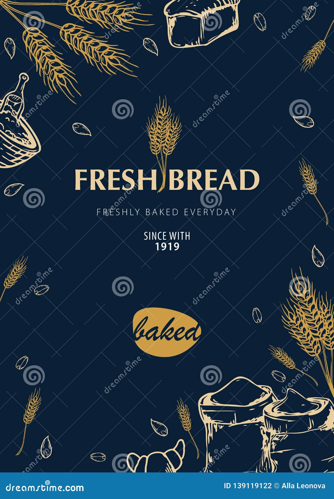 Bakery Background with Wheats. Linear Graphic. Bread Banner Collection ...