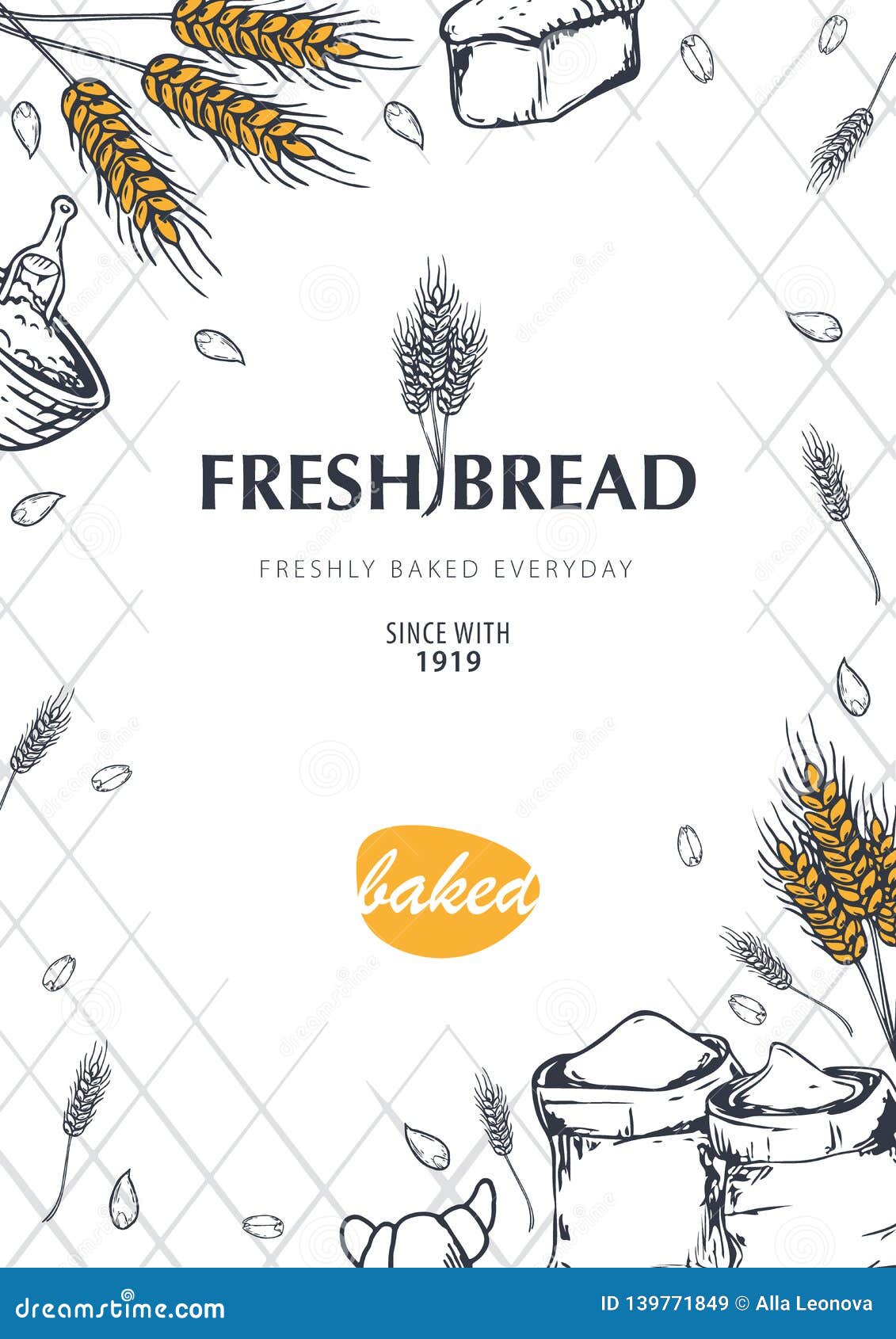 Bakery Background with Wheats. Linear Graphic. Bread Banner Collection ...