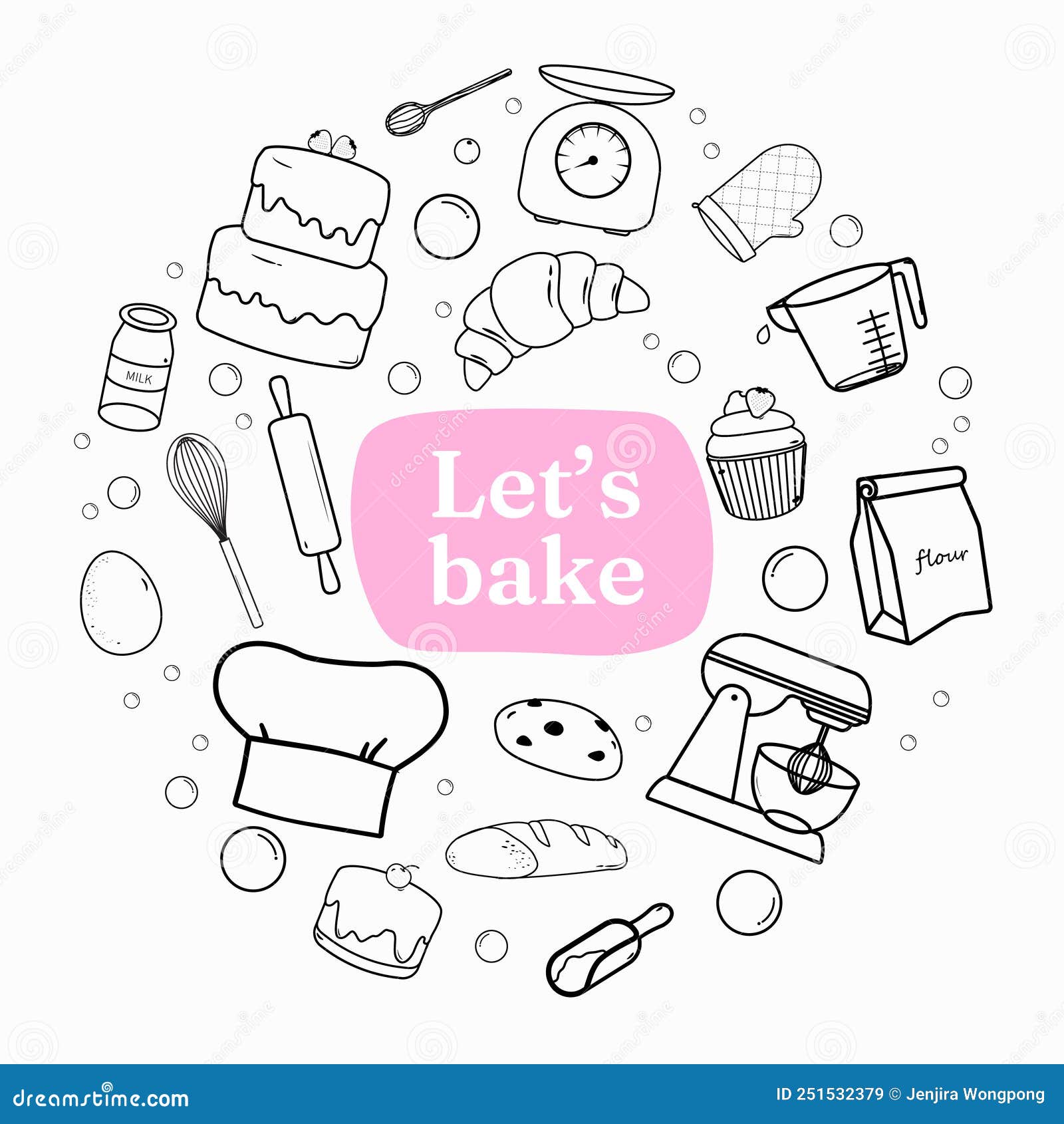 Bakery Bake Banner with Kitchen Tools Line Icon Stock Illustration ...