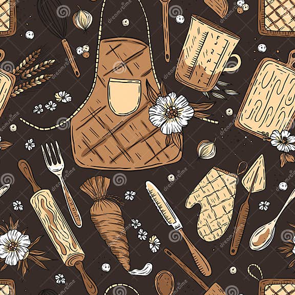 Bakery Kitchen Utensils Baking Seamless Pattern Vector Stock Illustration - Illustration of ...