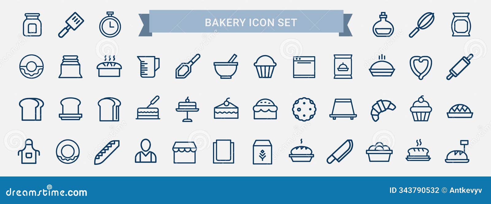 Bakery Baking Line Art Icon Set Stock Vector - Illustration of whisk ...